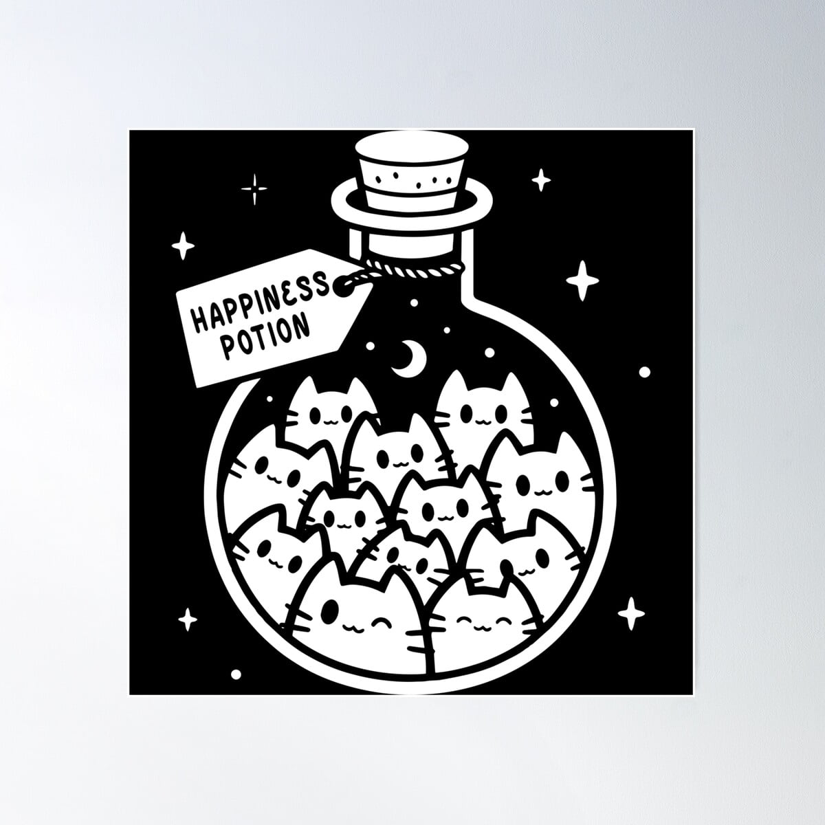 Magic Bottled Happiness Potion Cats Poster Wall Art, Modern Wall Decor ...