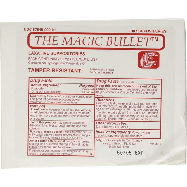 Magic Bullet Water Soluble Bisacodyl Suppositories, 5 Units - Walmart.com