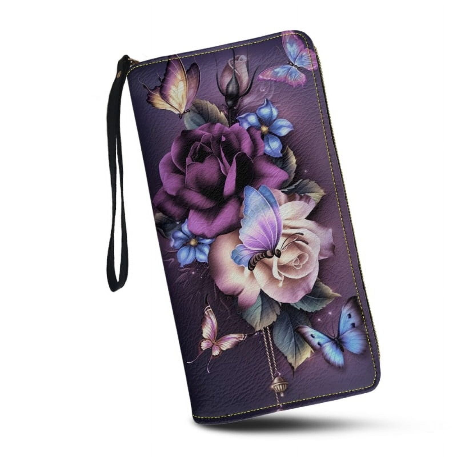 Magic Butterfly Floral Wallets for Womens Around Zipper Long Purse RFID ...