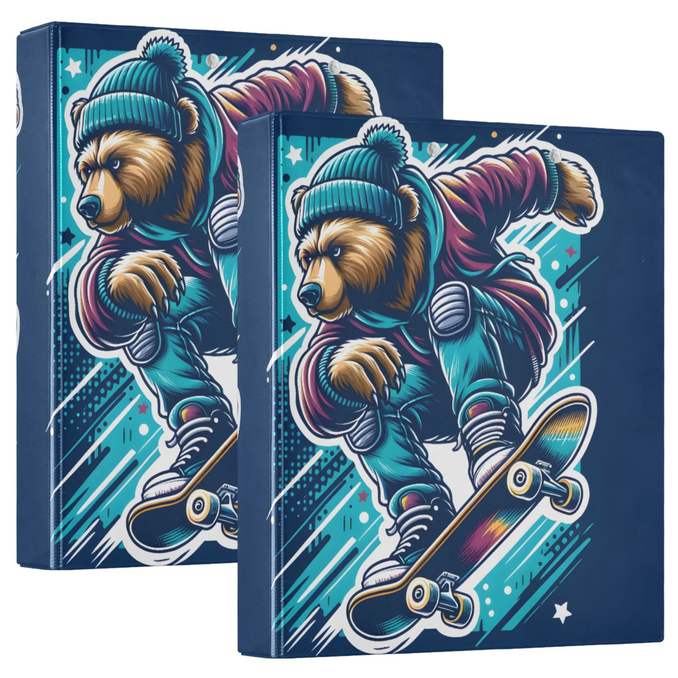 Skater Bear Hardcover 3 Ring Binder 1.5 inch Round Rings with Interior ...