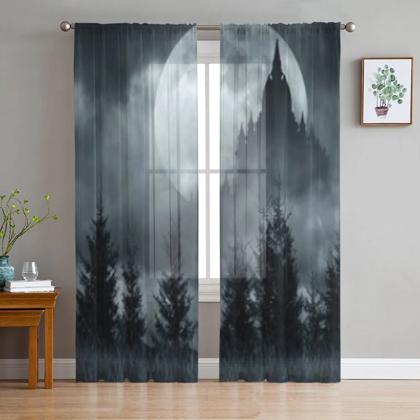 Magic Castle Full Moon At Night Fantasy Tulle Curtains For Living Room ...