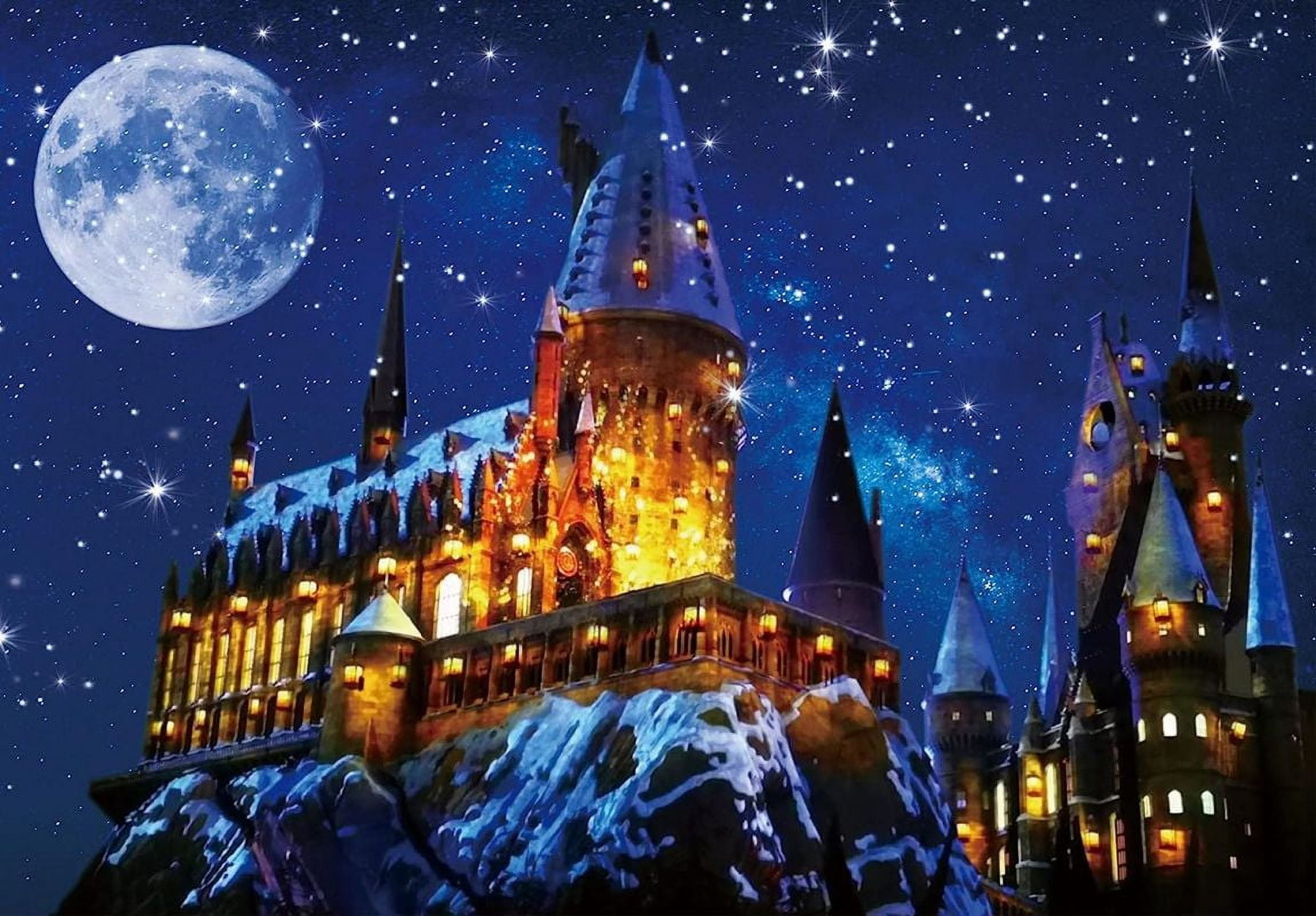 Magic Castle School Backdrop Window Night Full Moon Stars Glitter ...