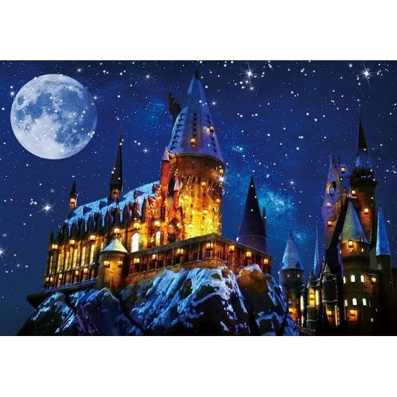 Magic Castle School Backdrop Window Night Full Moon Stars Glitter ...
