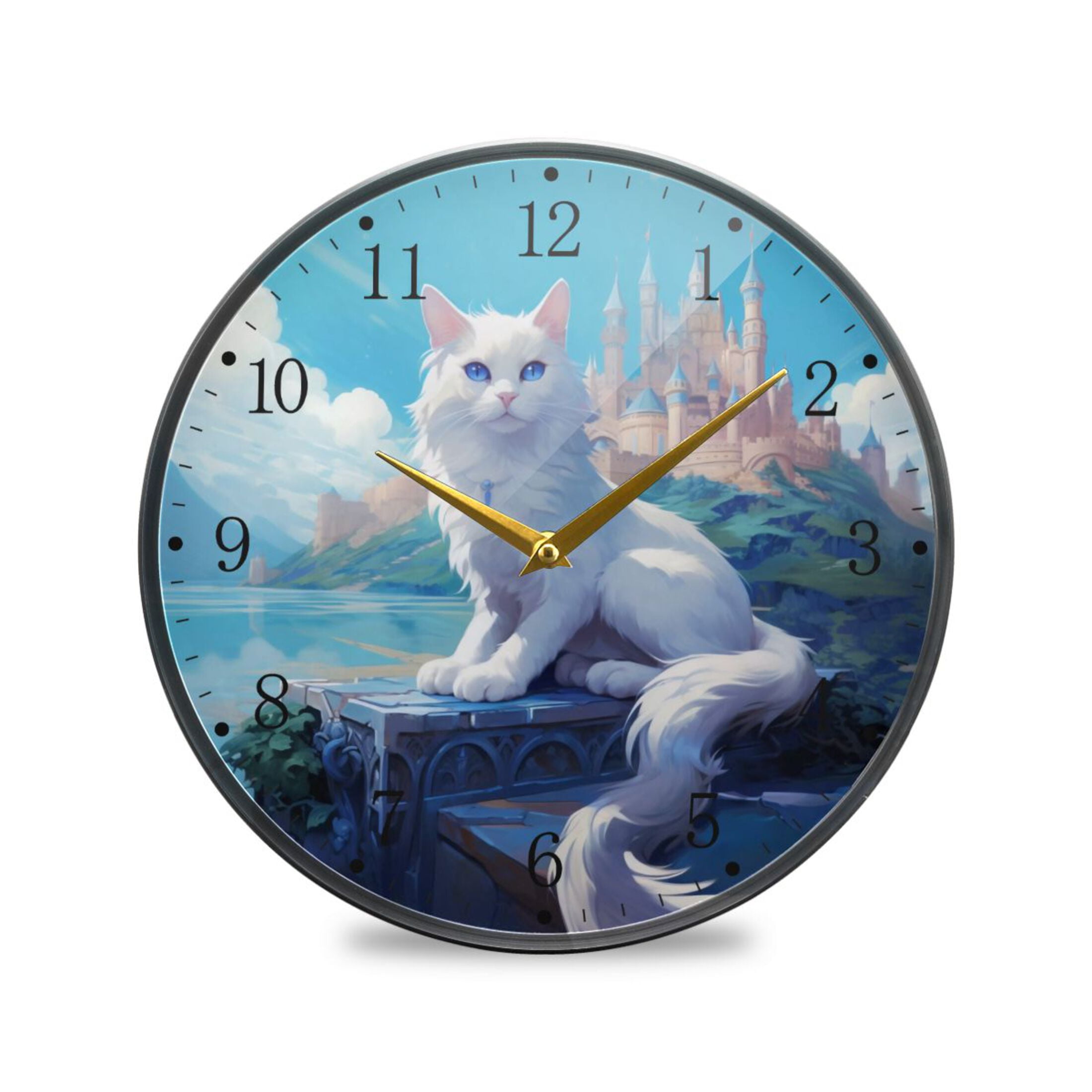 Magic Cat on Landscape Acrylic Wall Clocks Quiet Round Clock Battery ...