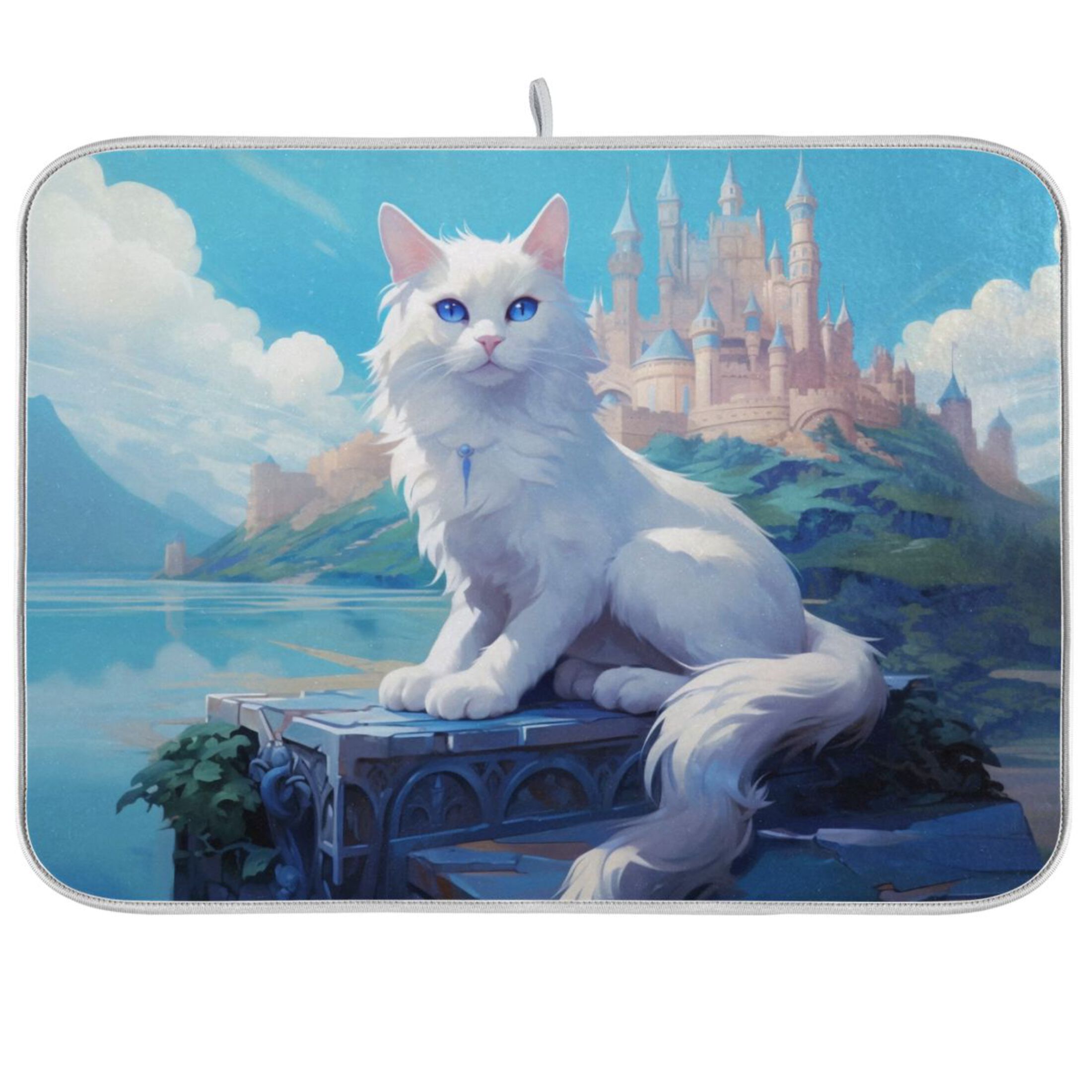 Magic Cat on Landscape Dish Drying Mat Microfiber Kitchen Mats Large ...