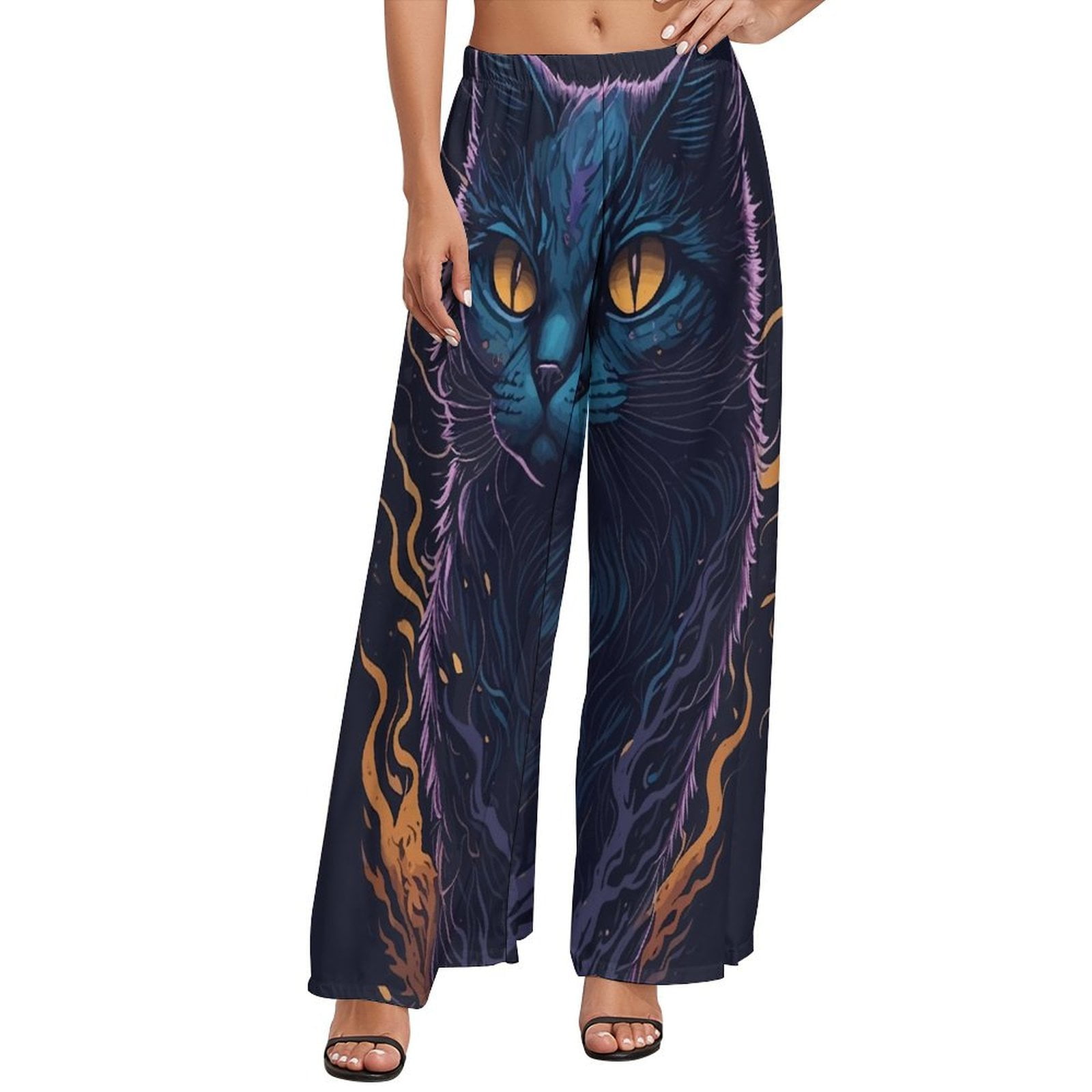 Magic Cats Pants Spooky Animal Casual Wide Pants Female Oversized ...