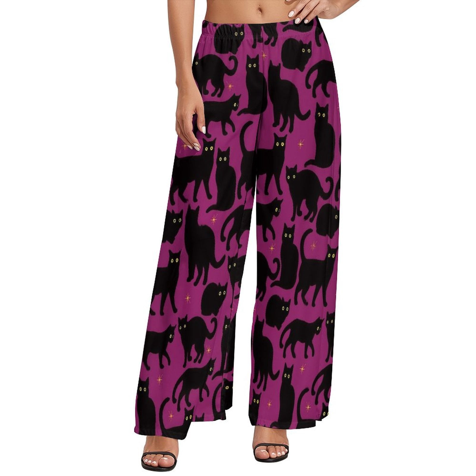 Magic Cats Pants Spooky Animal Casual Wide Pants Female Oversized ...