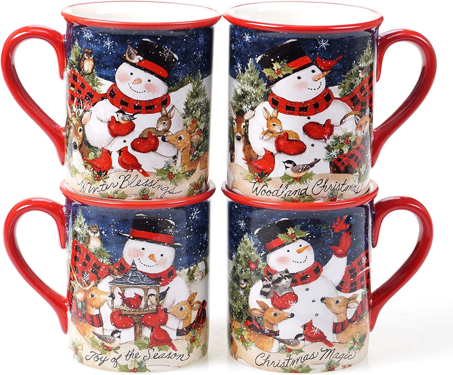Magic of Christmas 16 oz Snowman Mugs – Set of 4 Festive Holiday Cups ...