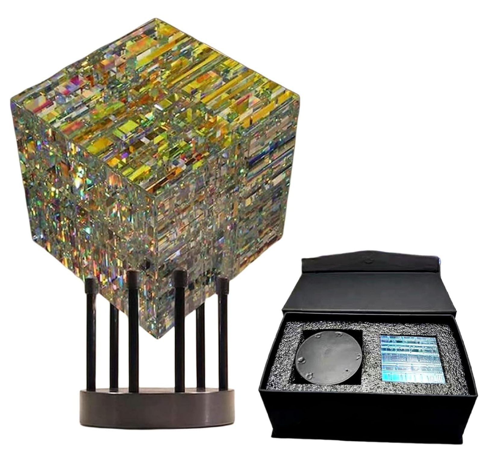 Magic Chroma Cube Glass Sculpture,Creative Dichroic Vertical Crystal ...
