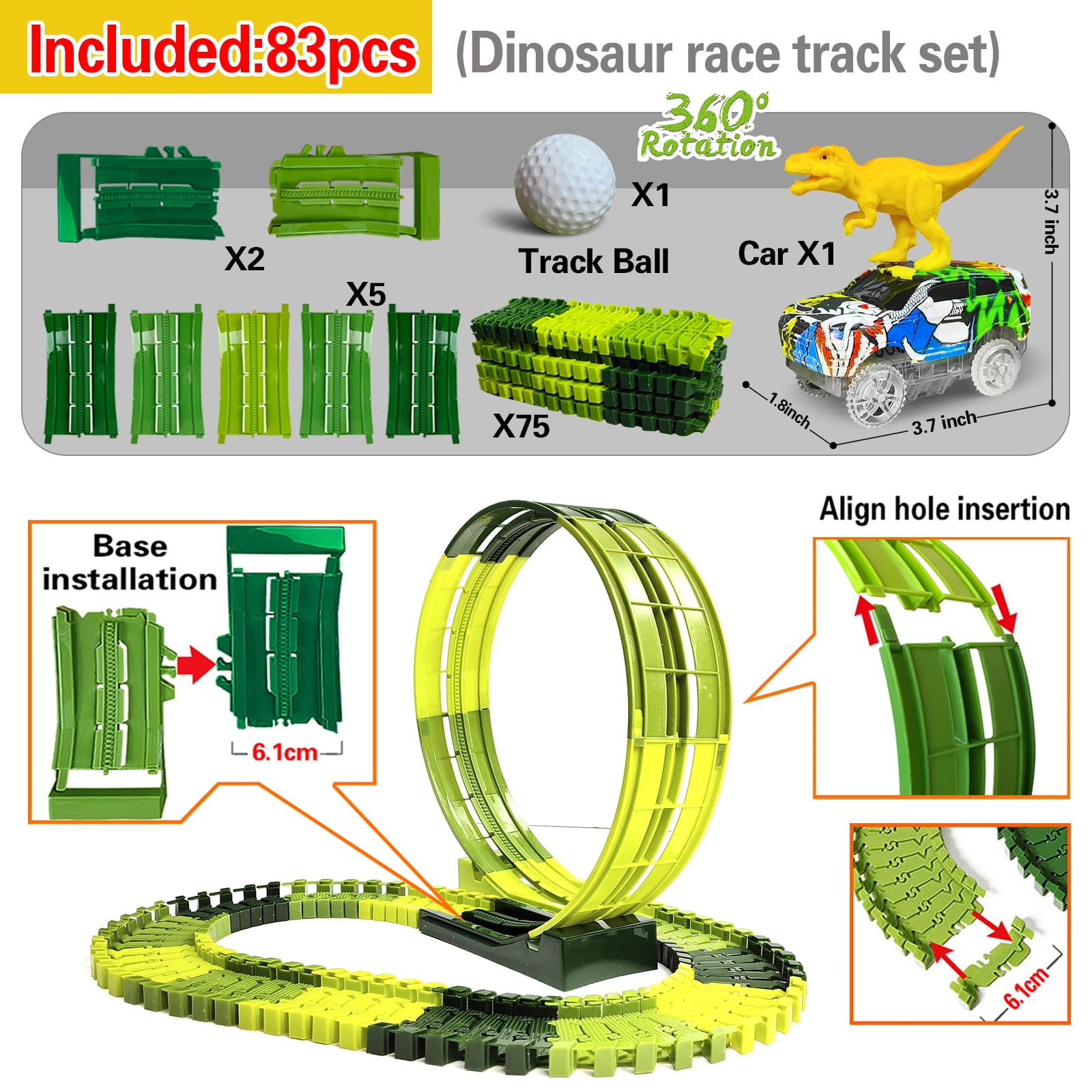 Magic Climbing electric dinosaur car Track Railway Toy Car Set Bend ...