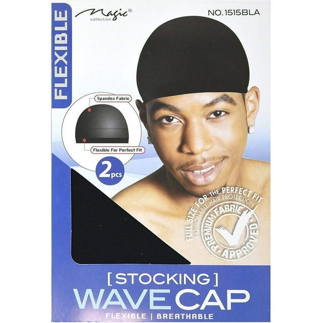 Magic Collection - Stocking Wave Cap, 2 Pieces, Black, Fits All Head ...
