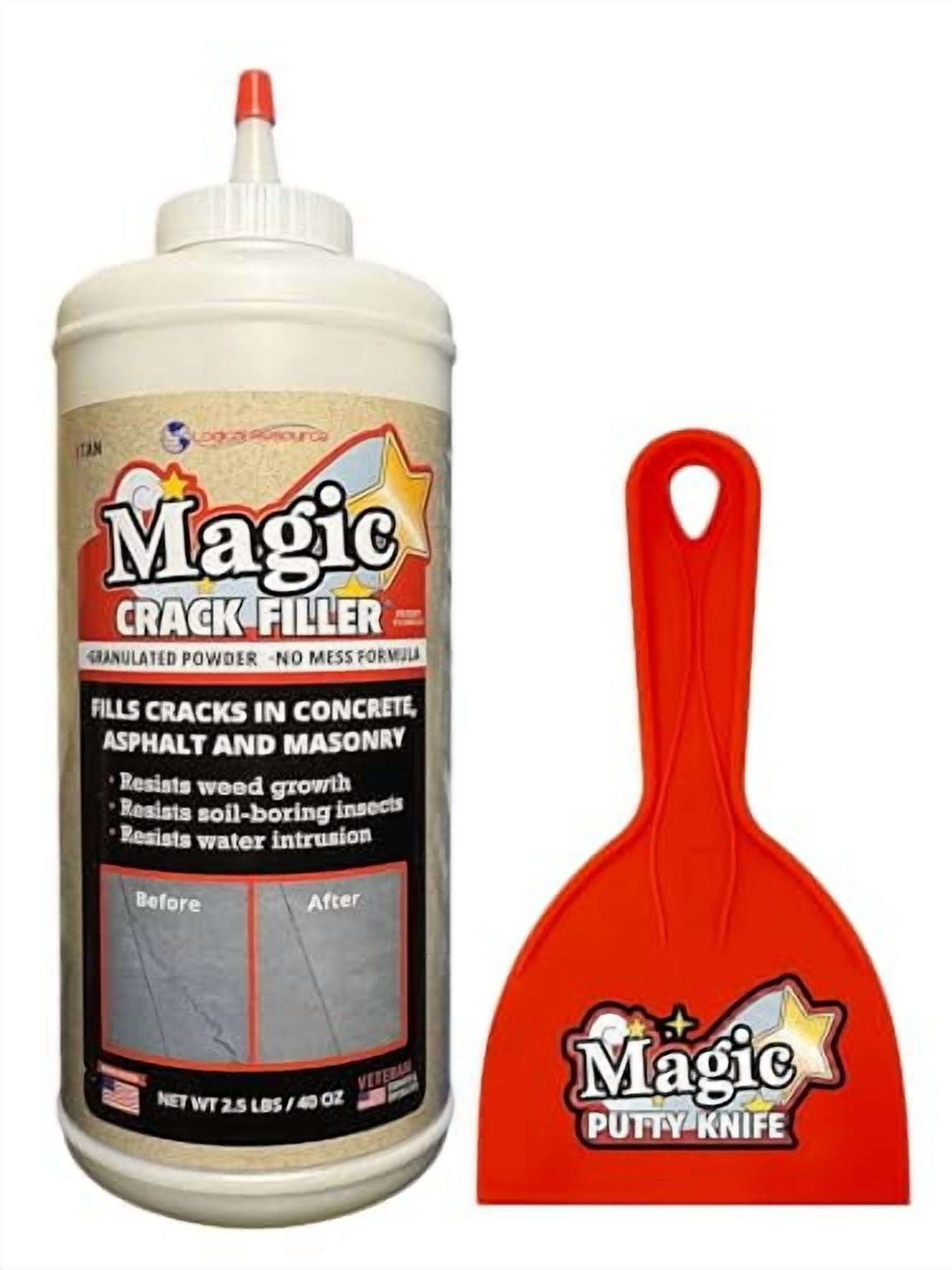 Magic Crack Filler Tan Concrete 2.5LB Bottle with Magic Putty Knife ...