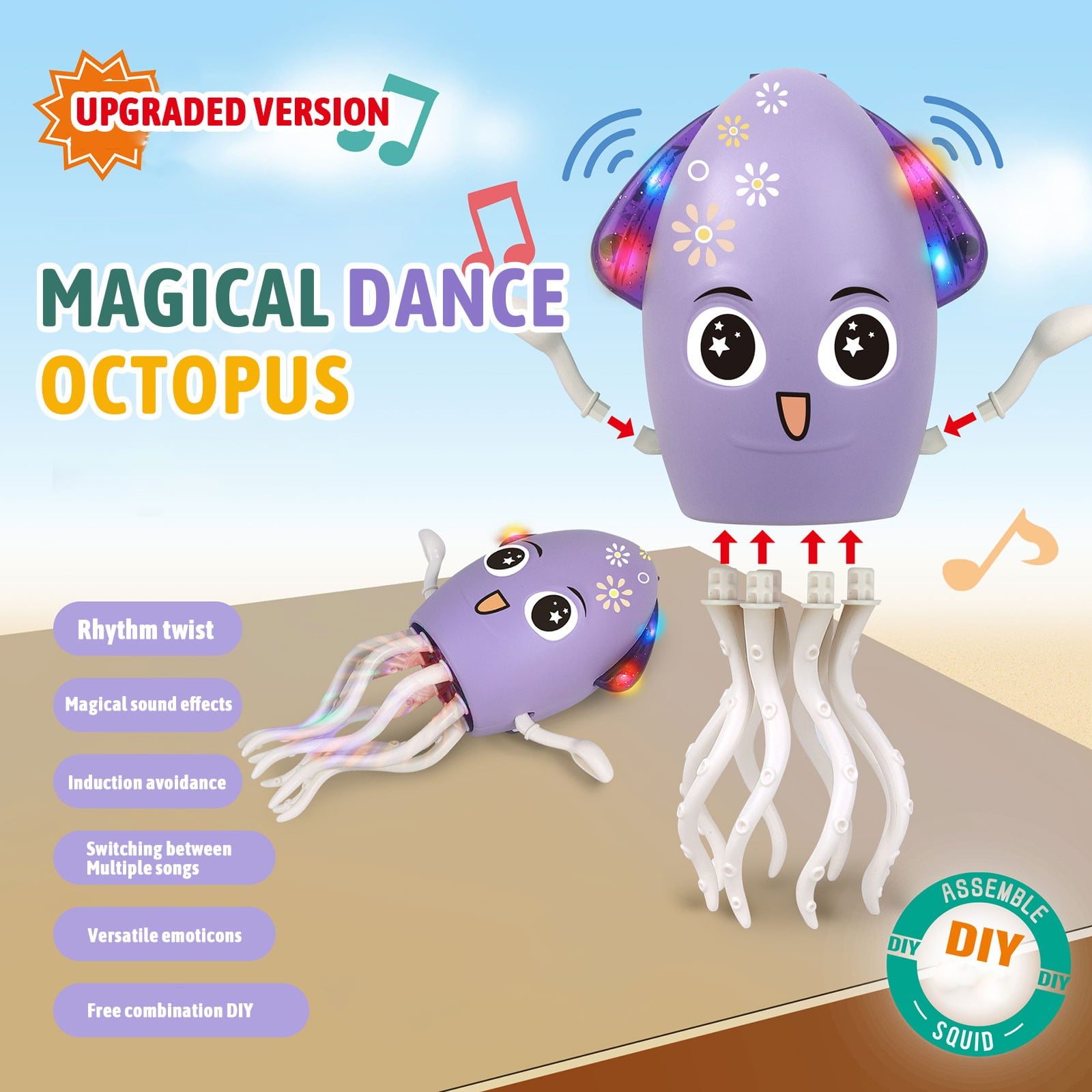 Magic Dancing Octopus Toy Electric Automatic Obstacle Avoidance Octopus,9 Inch Crawling ...