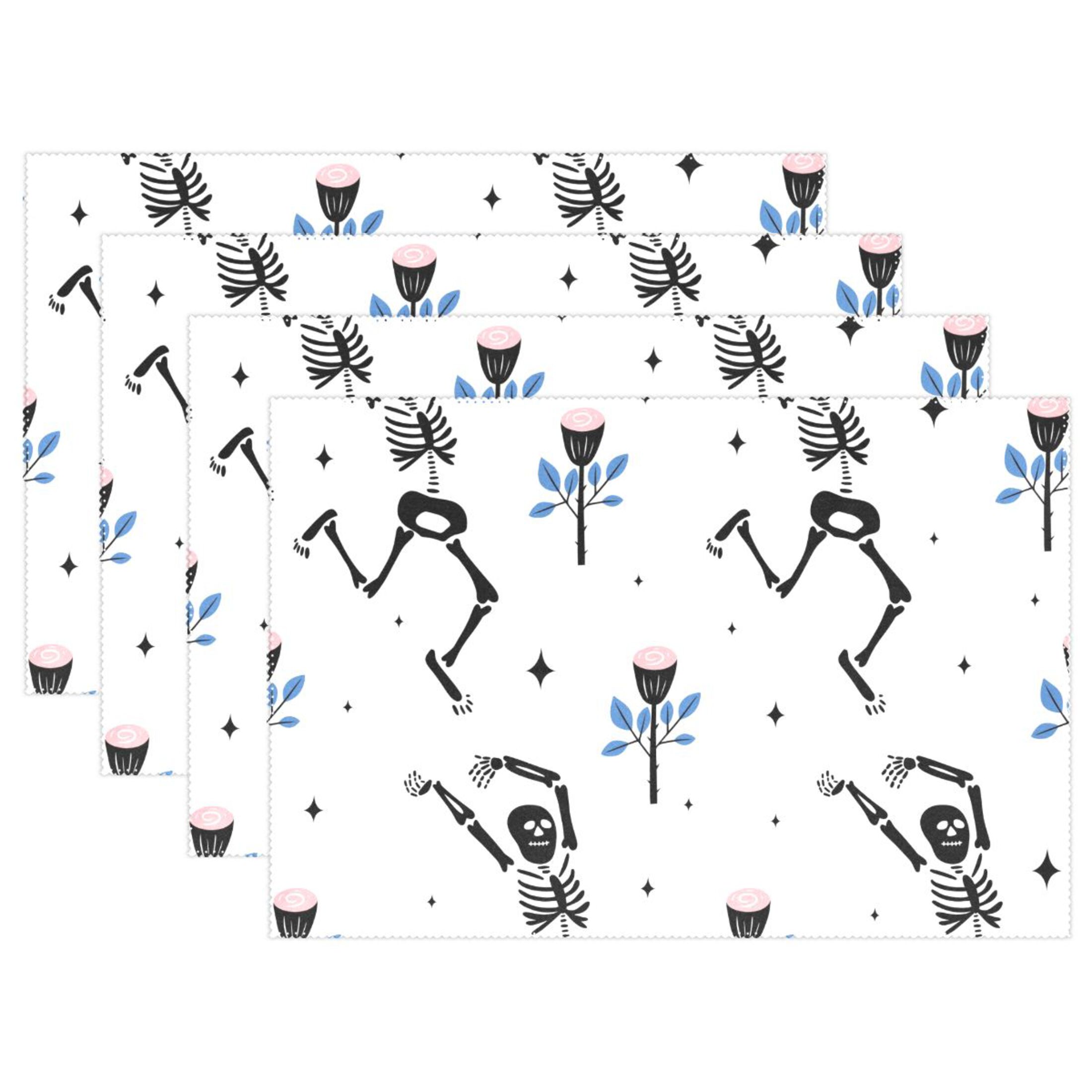 Magic Dancing Skeletons 4 PCs Placemats Set Linen Non-Slip Table Mat ...