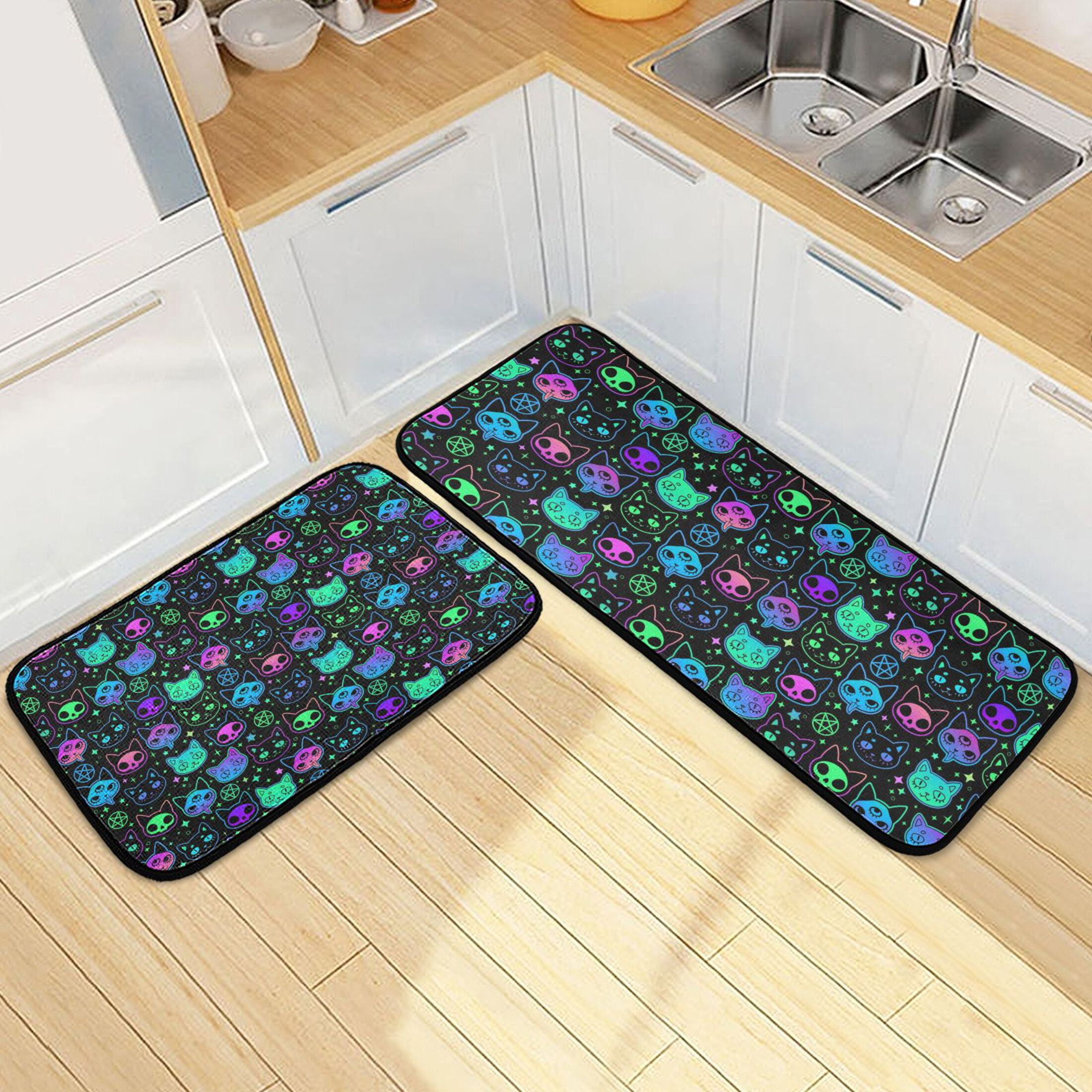 Magic Devil Cats Kitchen Rugs Set of 2 Non Slip Floor Foam Mat ...