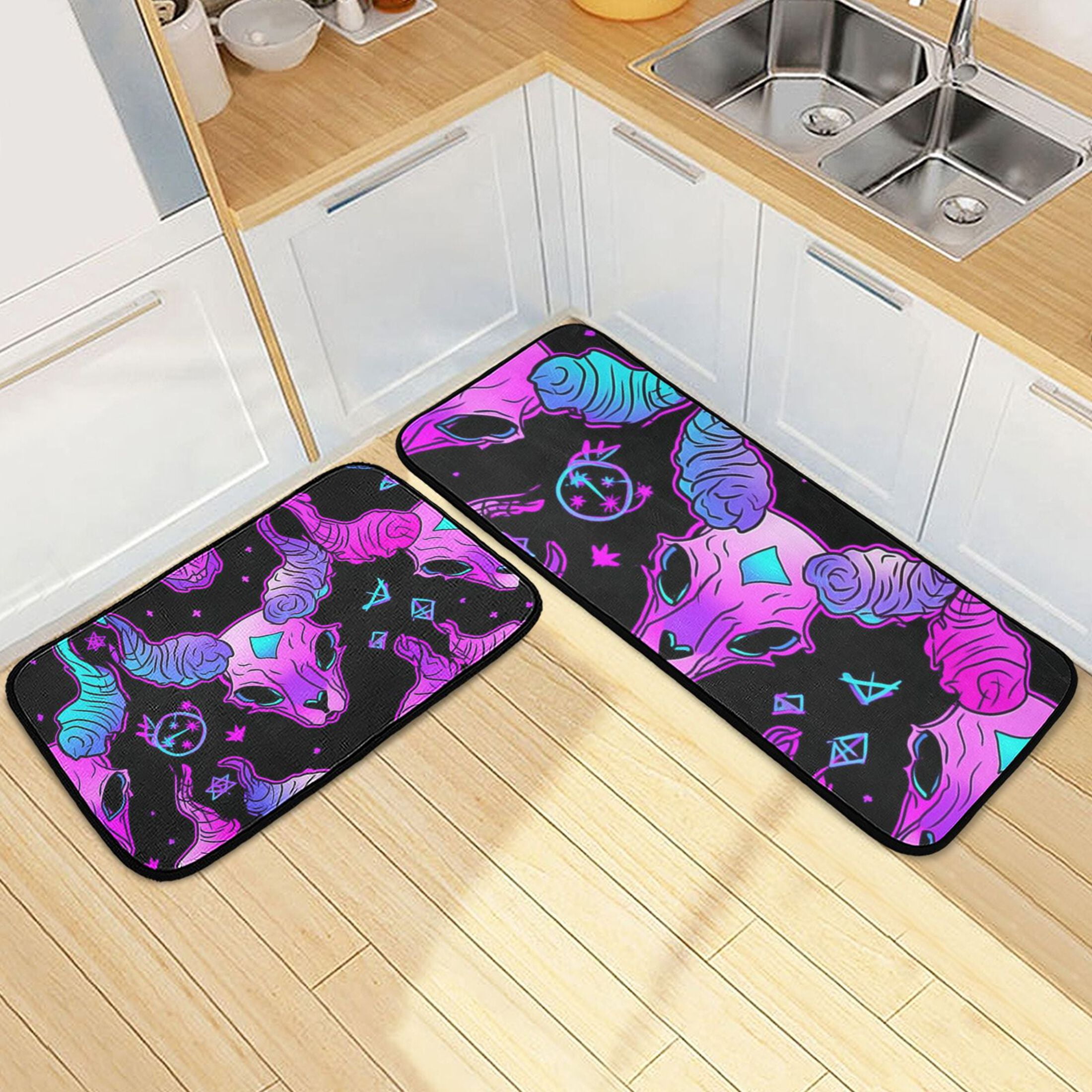 Magic Devil Print Kitchen Rugs Set of 2 Non Slip Floor Foam Mat ...