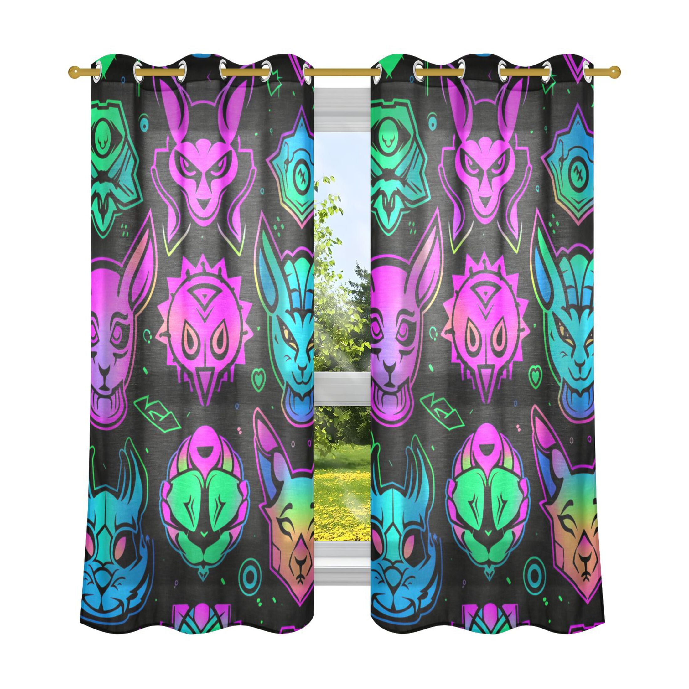 Magic Devil with Tigers Face Semi Sheer Curtains 2 Panels Faux Linen ...