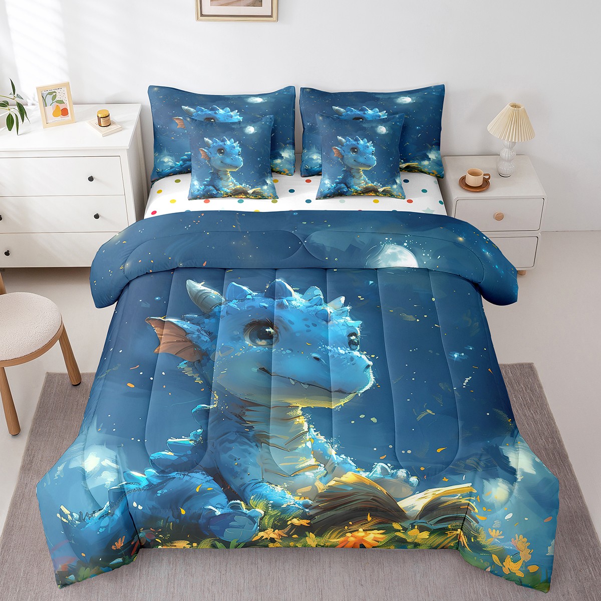 Magic Dragon Full Comforter Set 7-Piece Blue Animal Bedding Comforter ...