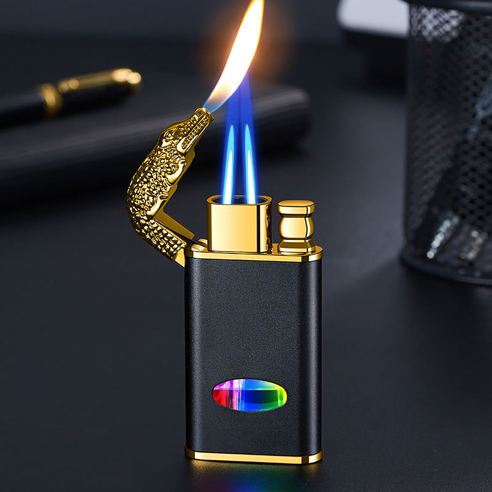 Magic Dual Flame Dragon Lighter, Butane Refillable Torch Lighter Double Flame Lighter Switchable ...