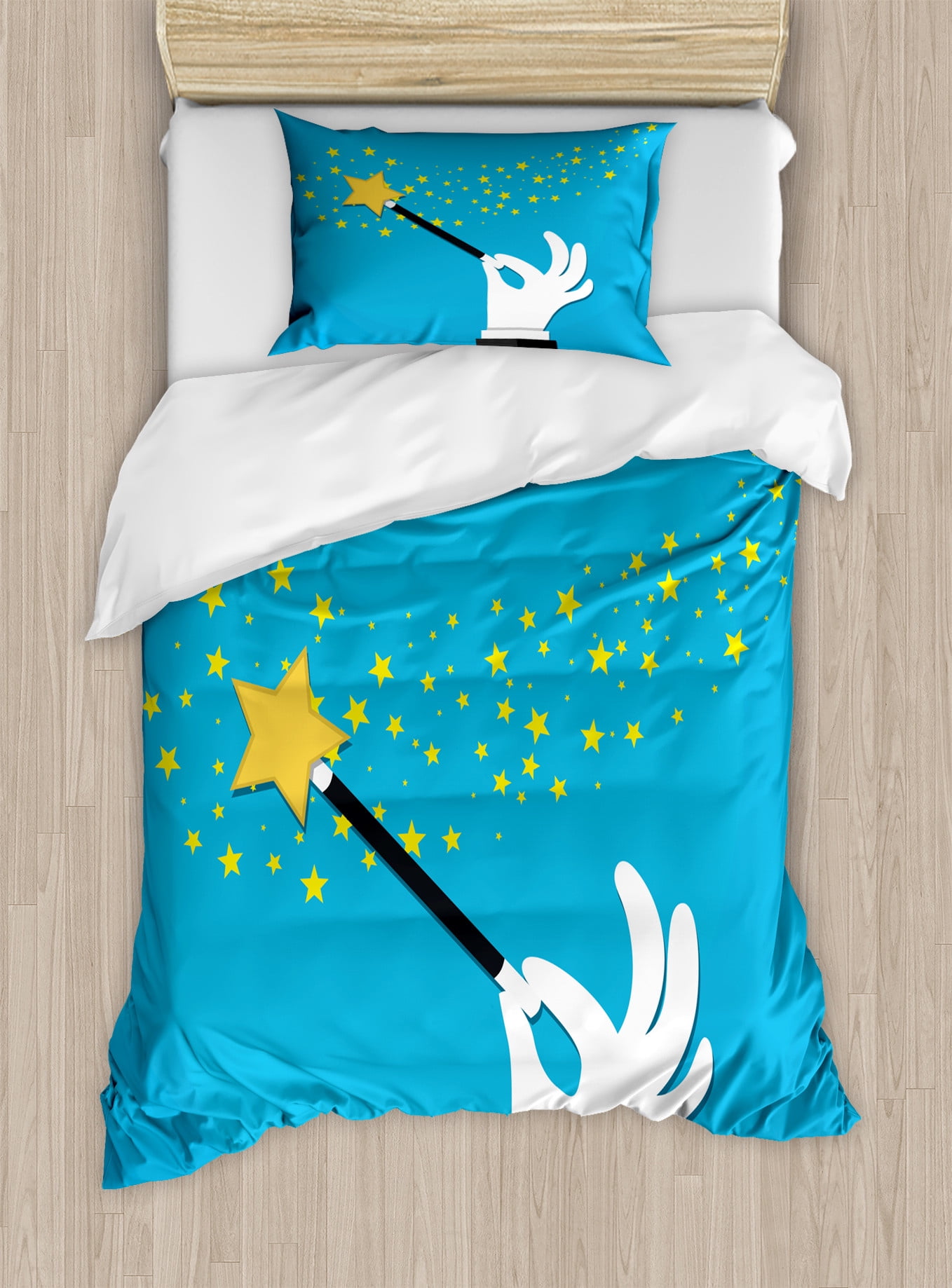 Magic Duvet Cover Set, Cartoon Magician Hand Holding Wand Spreading ...
