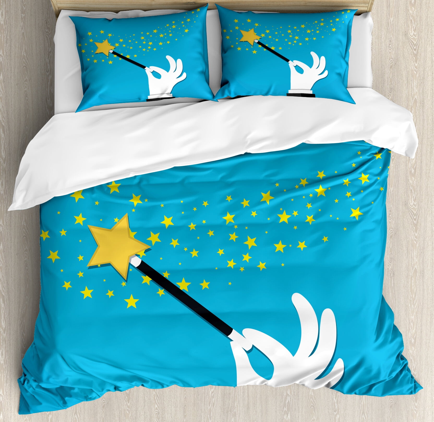 Magic Duvet Cover Set, Cartoon Magician Hand Holding Wand Spreading ...