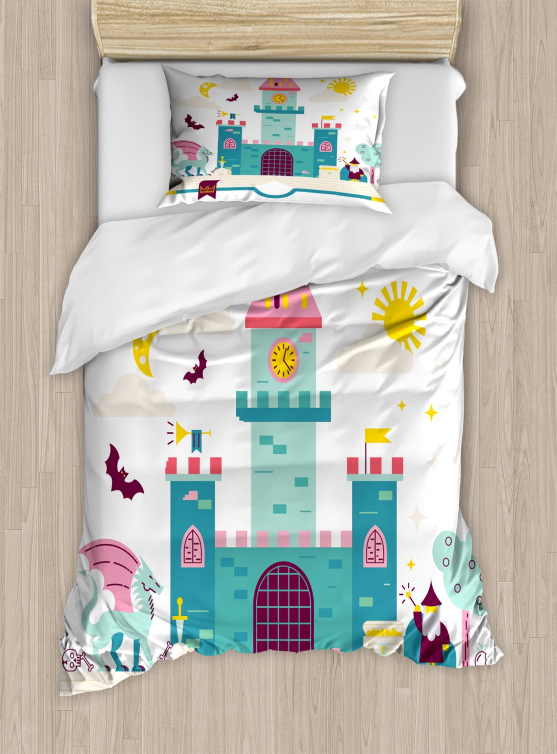 Magic Duvet Cover Set Twin Size, Kids Theme Detailed Magic Kingdom ...