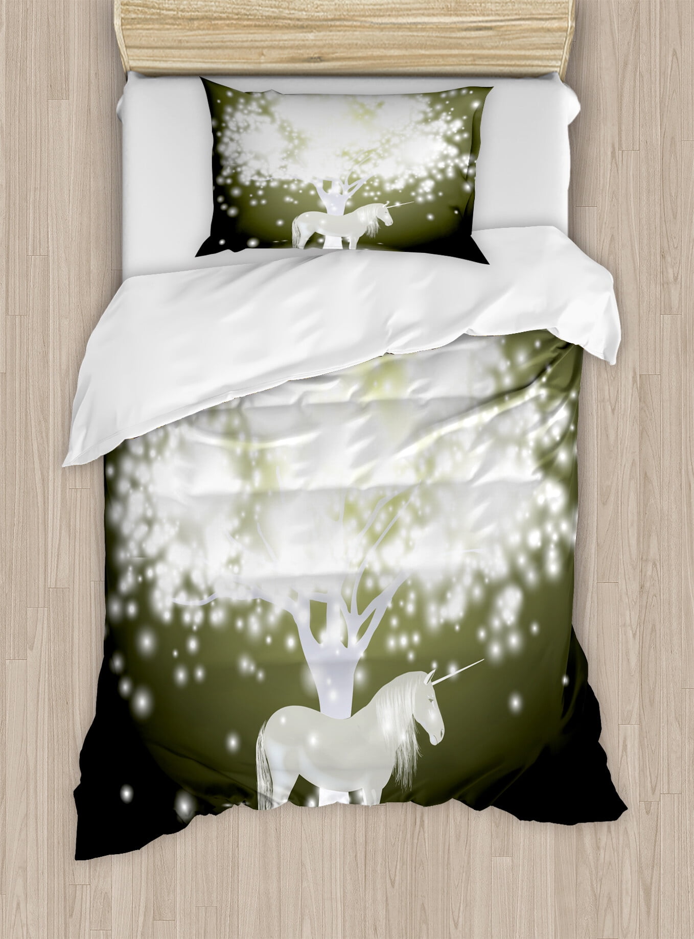 Magic Duvet Cover Set, Unicorn Horse Under Mystic Tree with Human ...