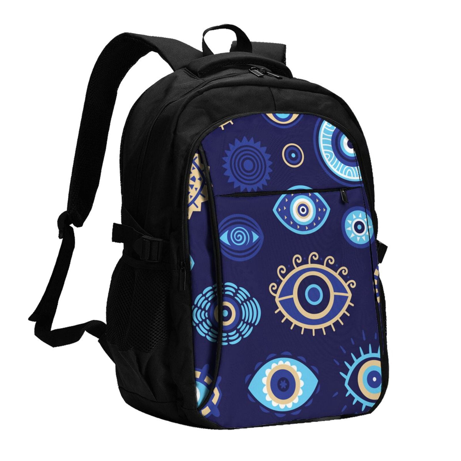 Magic Evil Eyes Laptop Backpack with USB Charging Headphone Port Casual ...