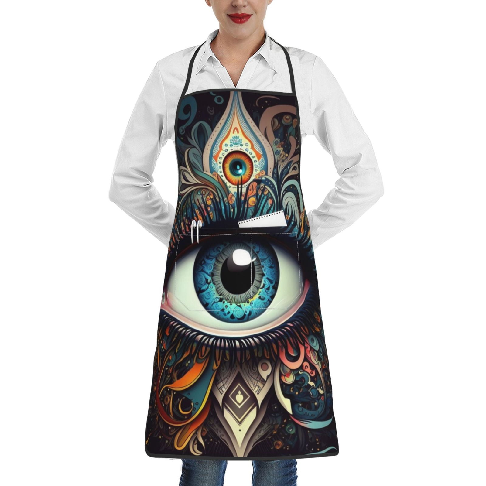 Magic Evil Eyes Psychedelic Apron with Pocket Cooking Waterproof Bib ...