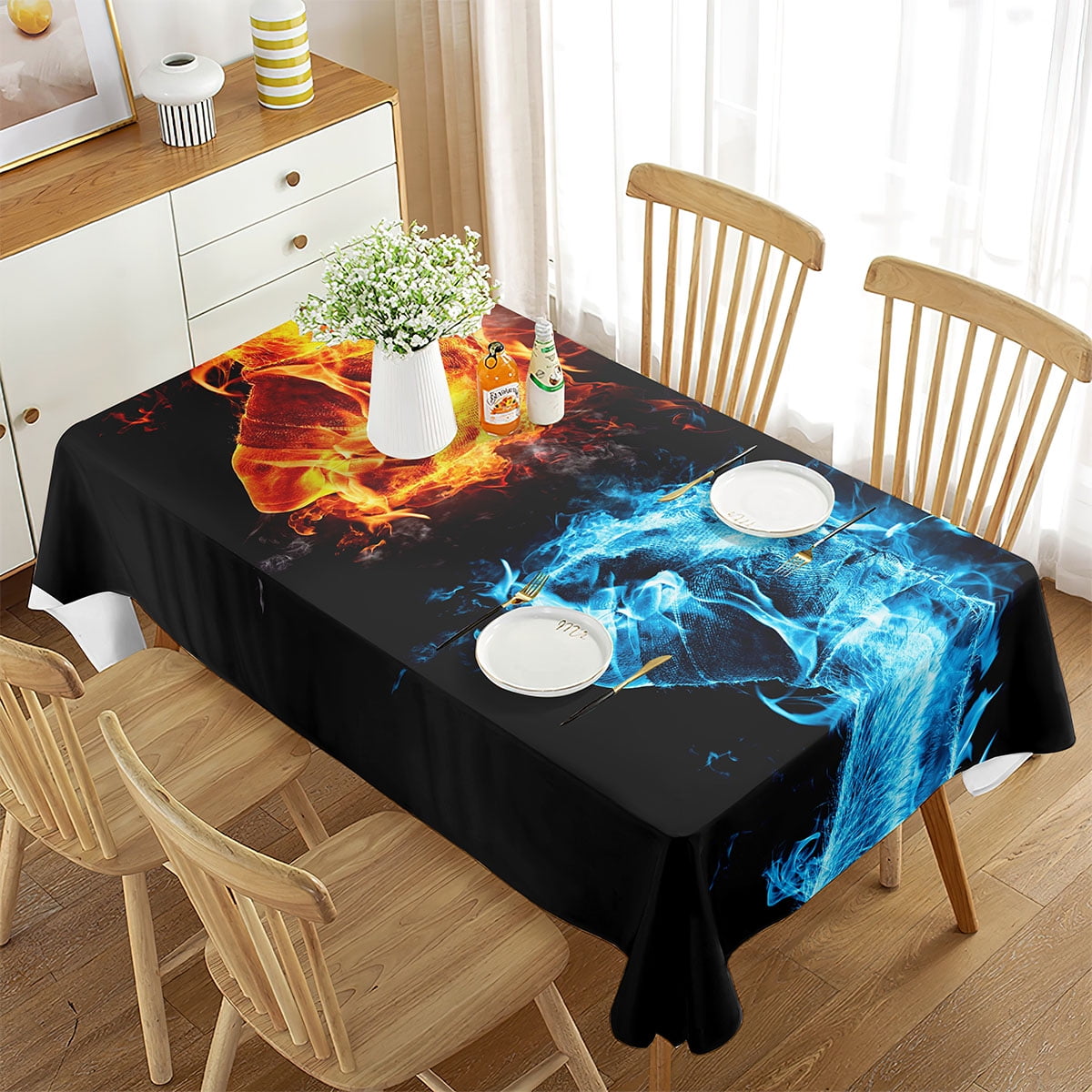 Magic Fire Flame Tablecloth Colorful Fire Light Rectangle Table Cover ...