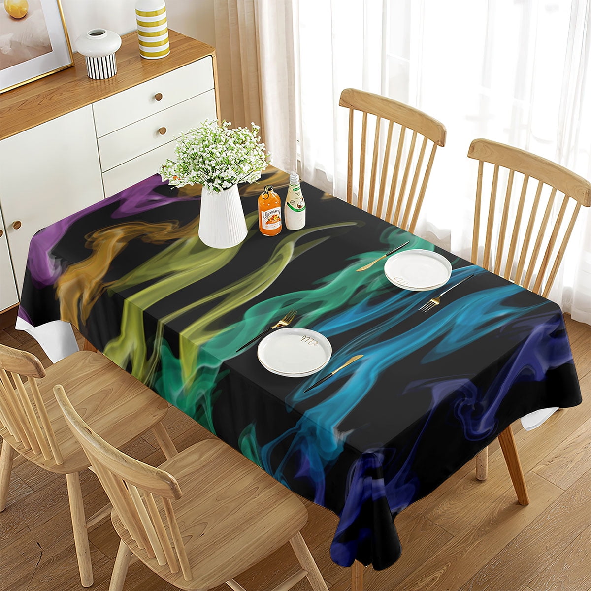 Magic Fire Flame Tablecloth Colorful Fire Light Rectangle Table Cover ...