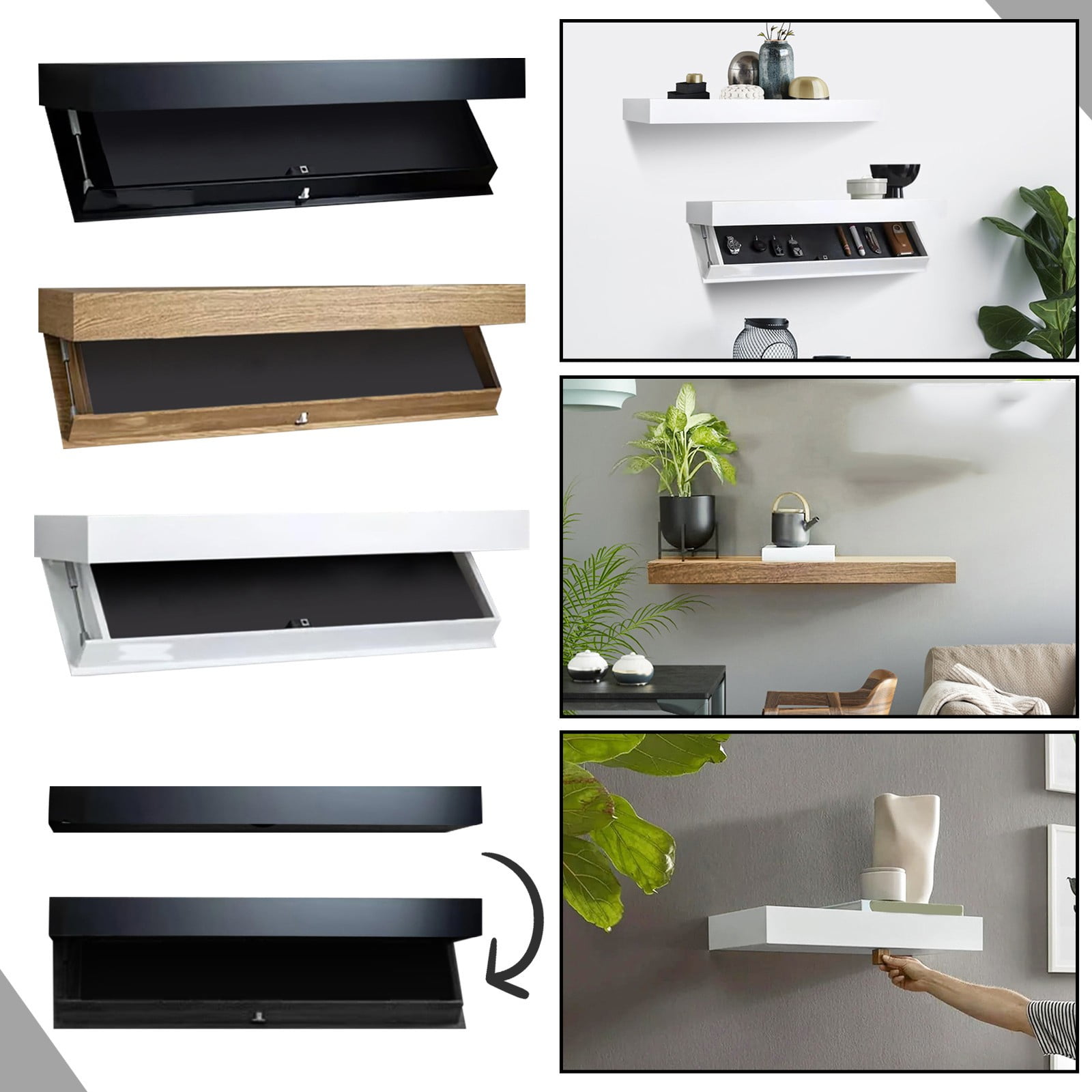Magic Flap Wall Shelf with Hidden Secret Compartment, Concealed ...