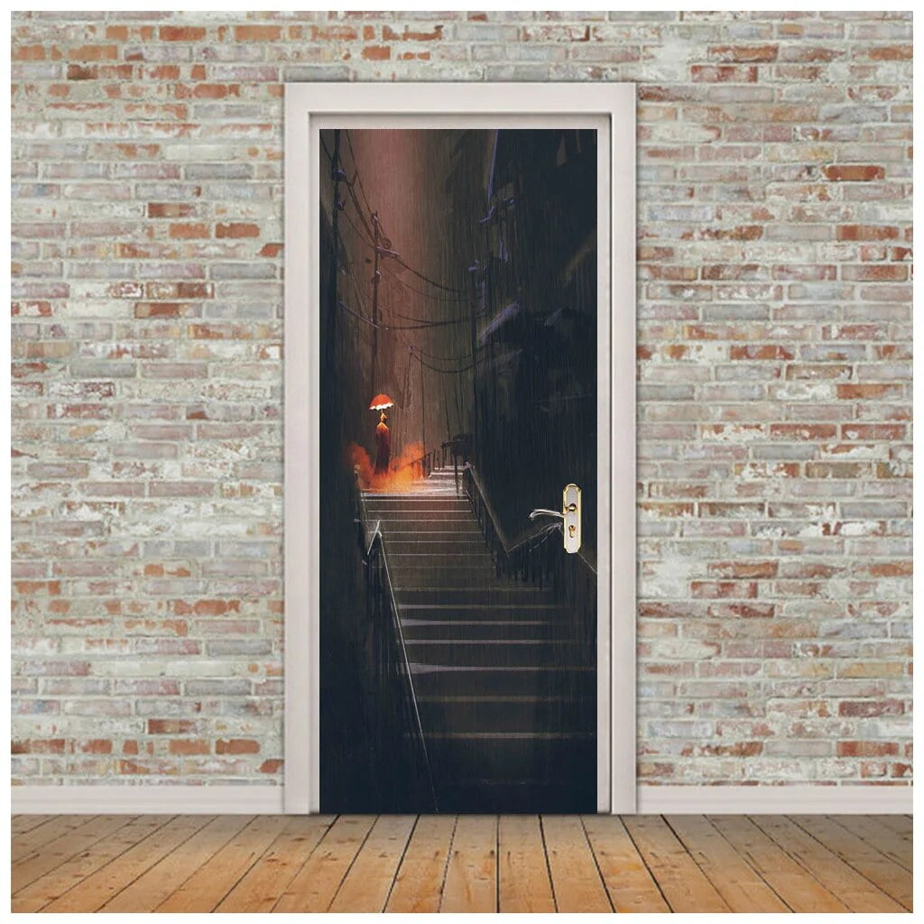 Magic Forest Cottage door stickers Wallpaper decals removable mural ...