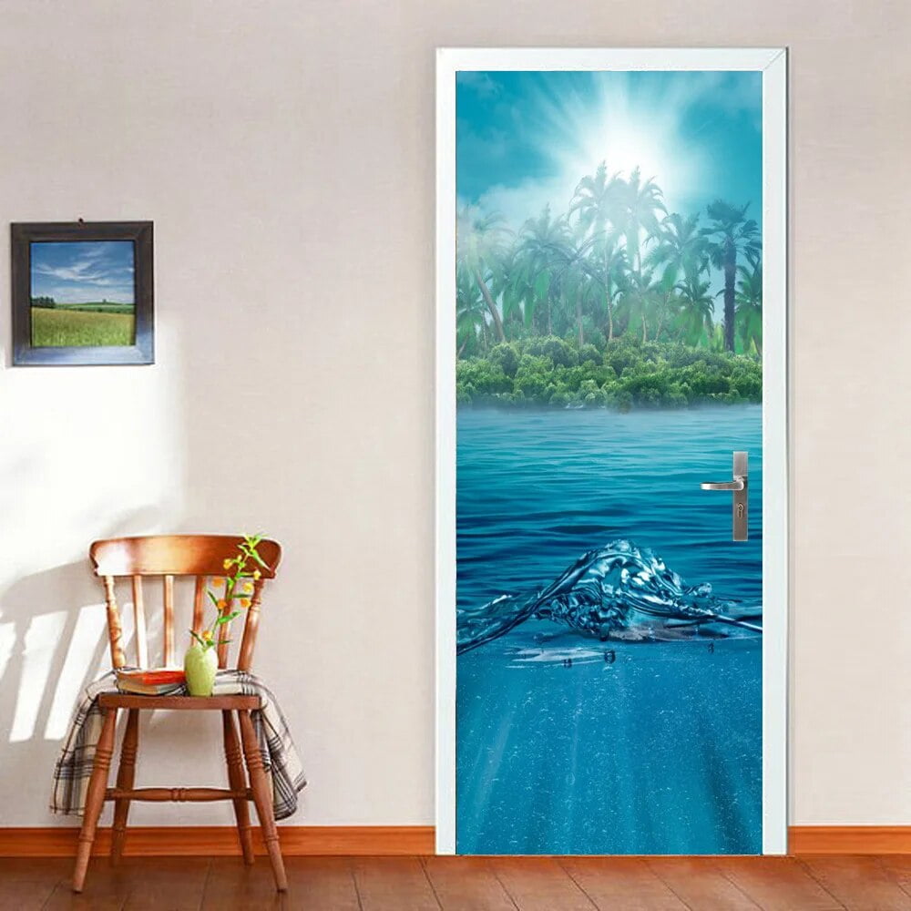 Magic Forest Cottage door stickers Wallpaper decals removable mural ...