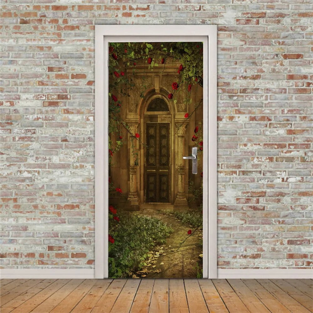 Magic Forest Cottage door stickers Wallpaper decals removable mural ...