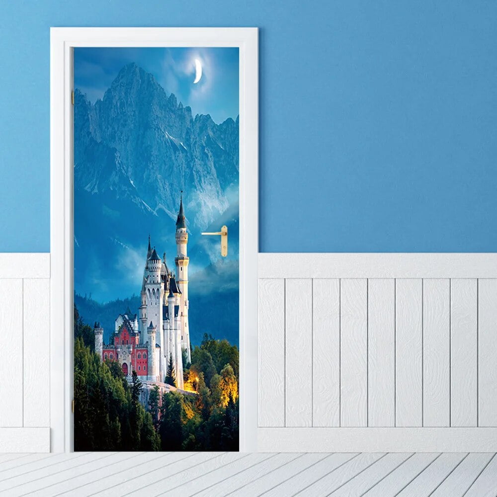 Magic Forest Cottage door stickers Wallpaper decals removable mural ...