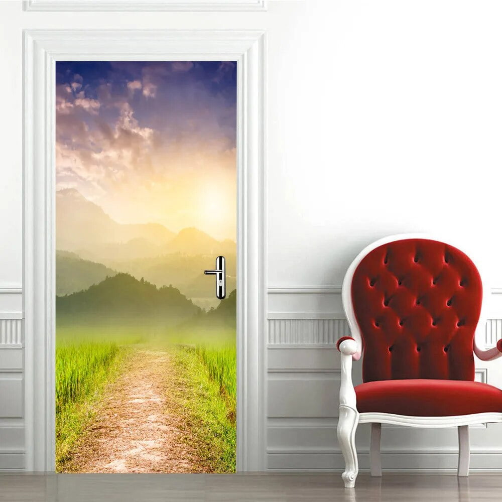 Magic Forest Cottage door stickers Wallpaper decals removable mural ...
