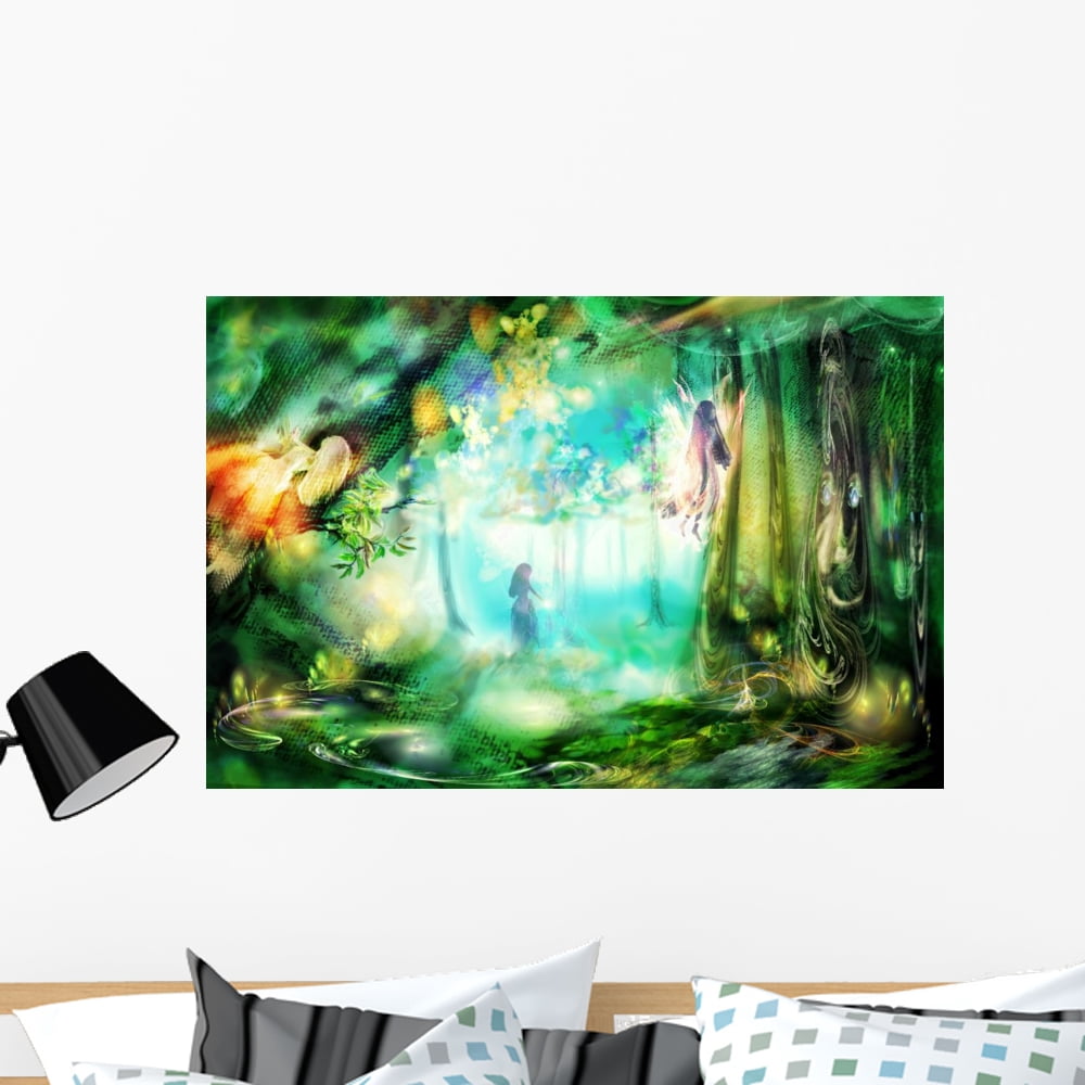 Magic Forest with Fairies Wall Mural by Wallmonkeys Peel and Stick ...
