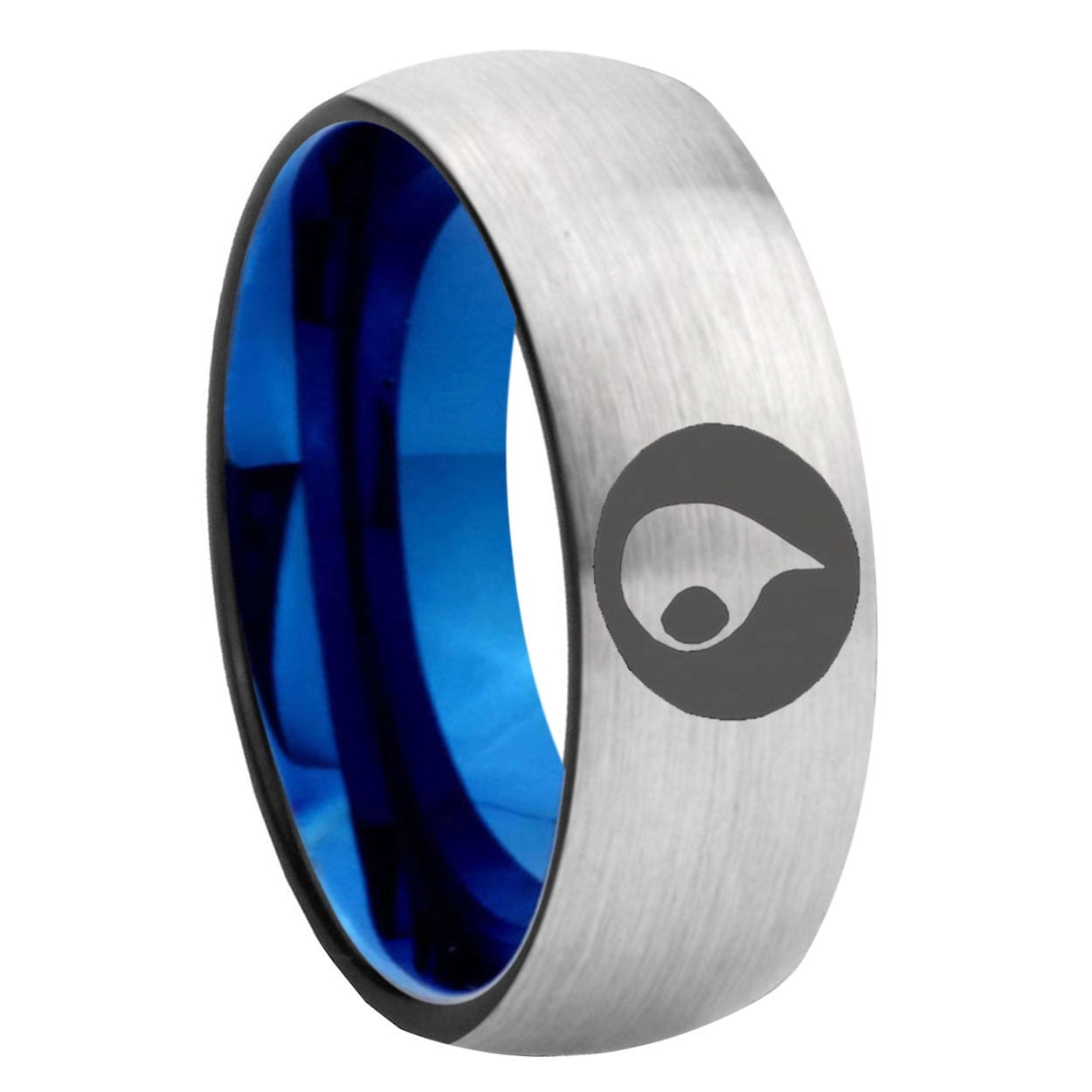 Magic Gathe 8MM Matte Dome Gray and Blue Tungsten Carbide Ring ...