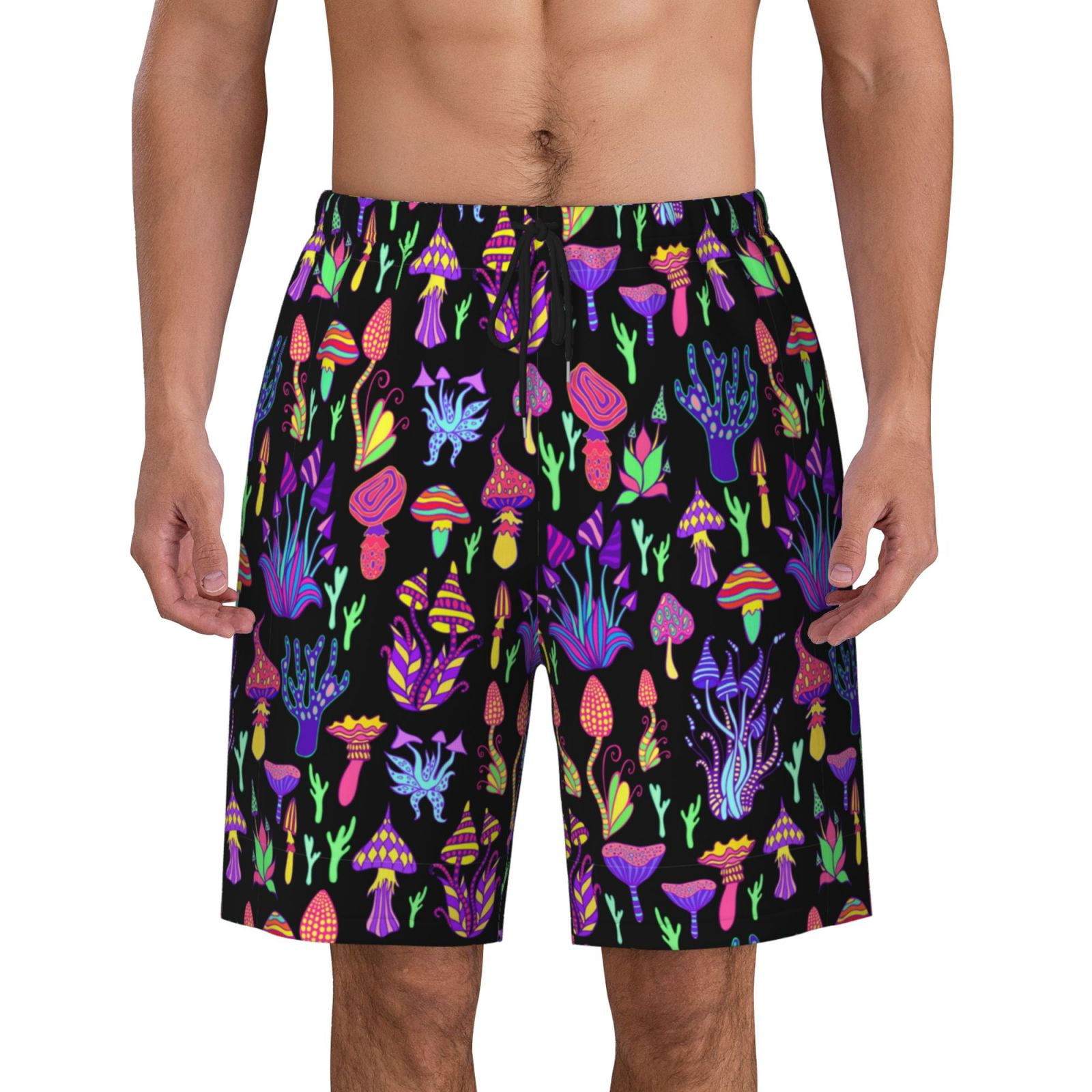 Magic Glowing Mushroom Mens Quick Dry Short Swim Trunks With Mesh