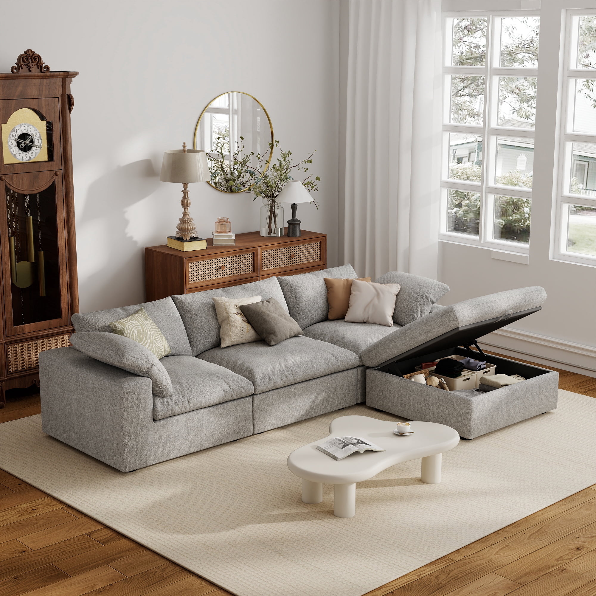 The Magic Home 118" Sofa Couch, Cloud Modular Sectional Sofa with ...