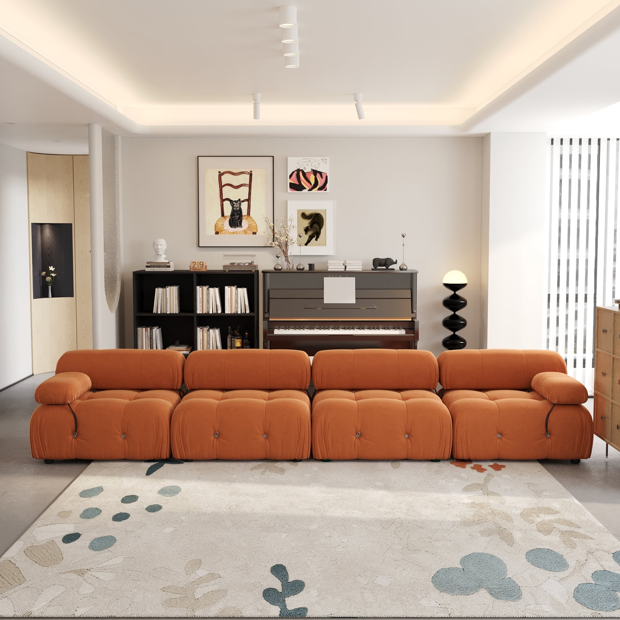 Magic Home 138.6" Modular Sectional Sofa, Modern Flannel Fabric Deep ...