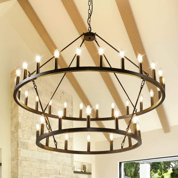 53.15 Inch Black Extra Large Wagon Wheel Chandelier, 28-Lights ...