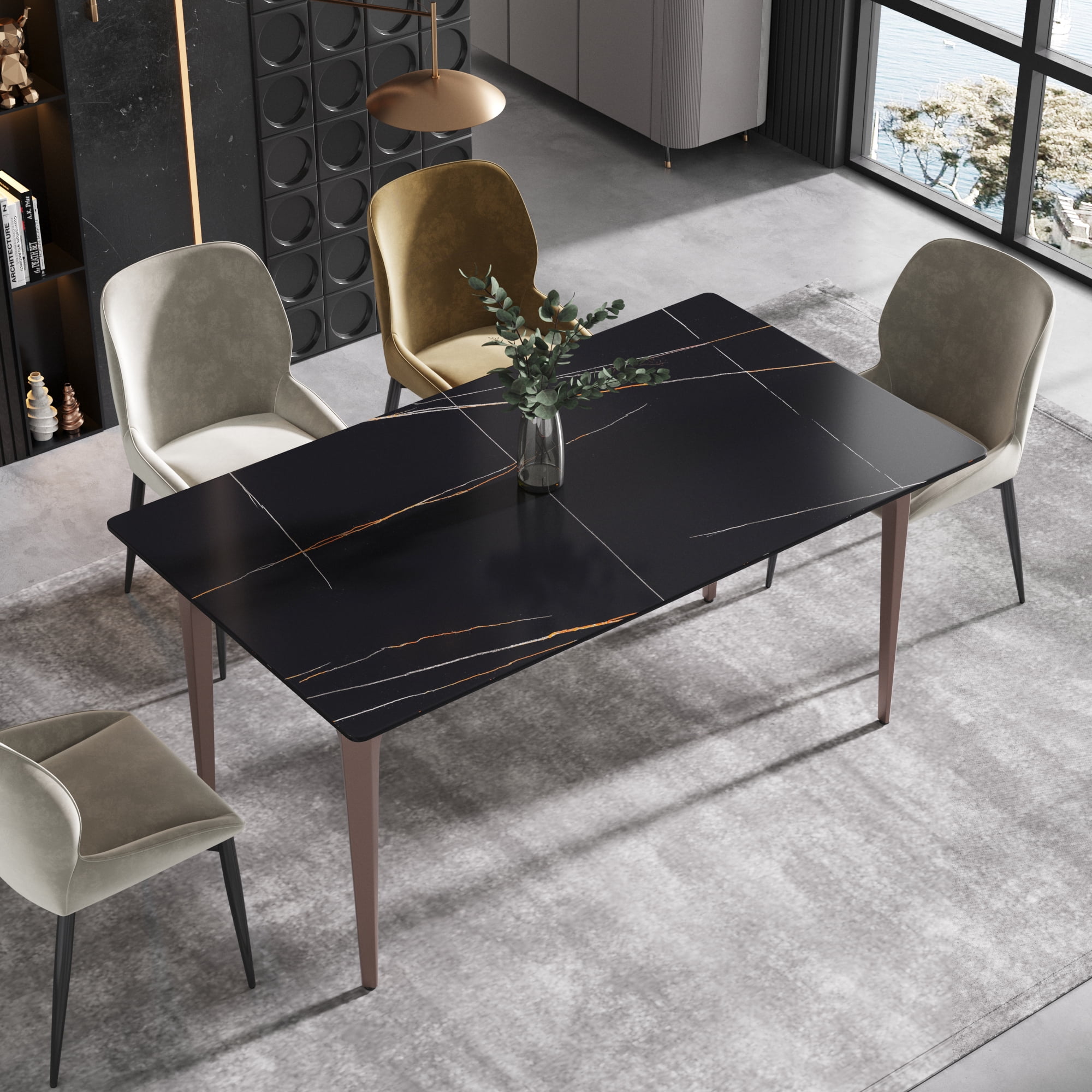 Magic Home 63" Light Luxury Sintered Stone Dining Table with Carbon ...