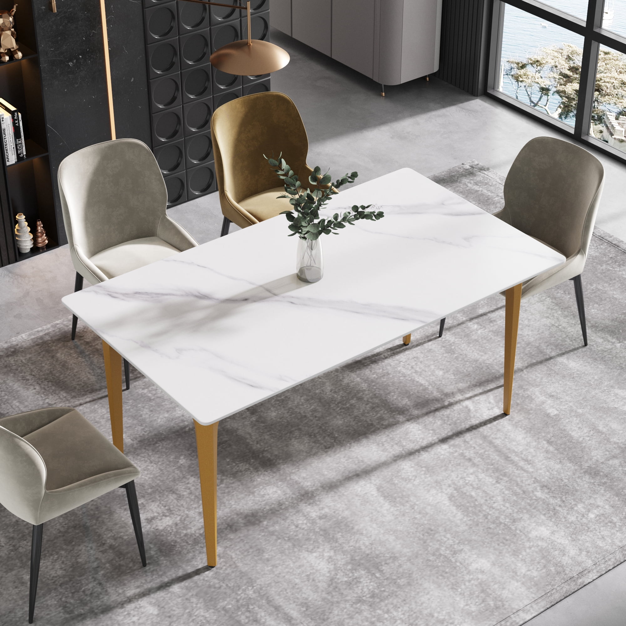 Magic Home 63" Light Luxury Sintered Stone Dining Table with Carbon ...