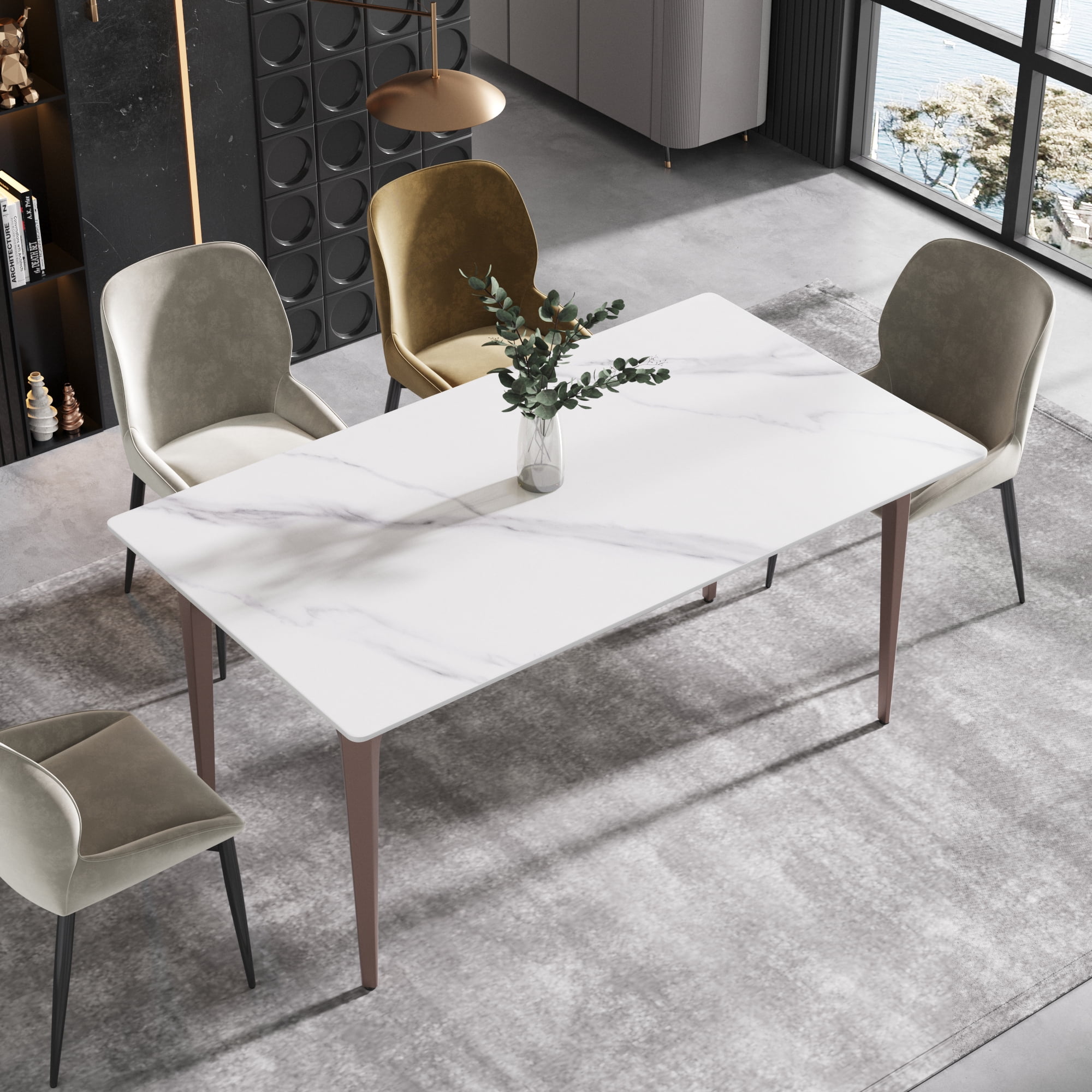 Magic Home 63" Light Luxury Sintered Stone Dining Table with Carbon ...