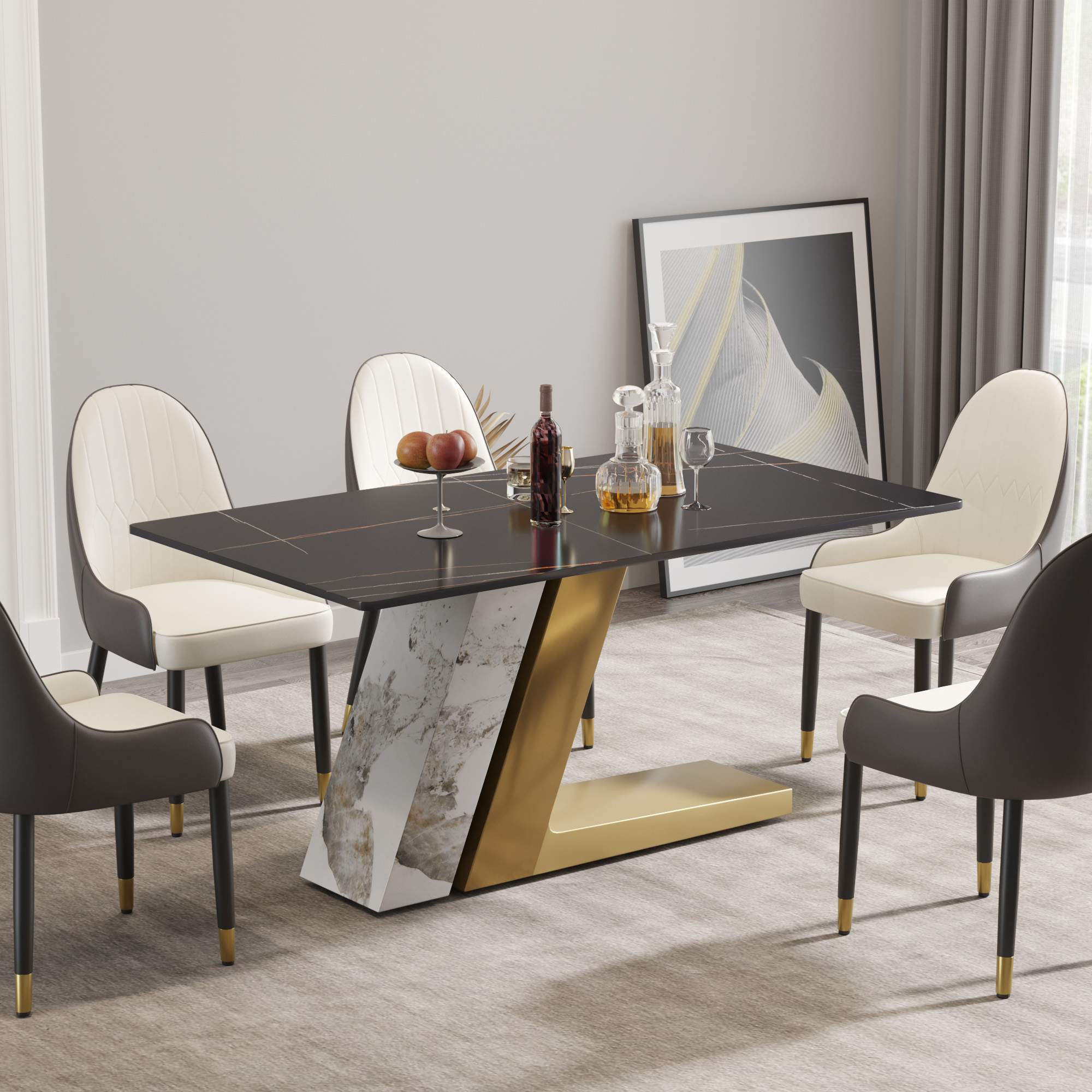 Magic Home 63" Light Luxury Sintered Stone Dining Table,Slate ...
