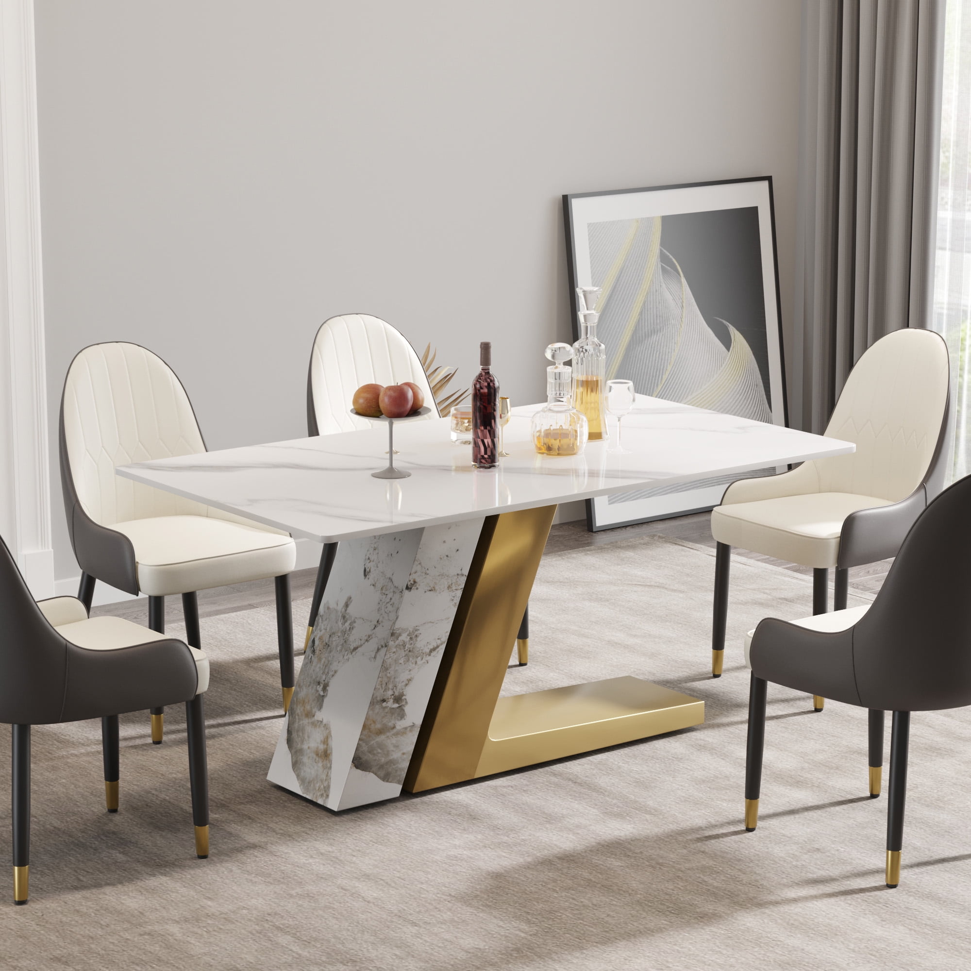 Magic Home 63" Light Luxury Sintered Stone Dining Table,Slate ...