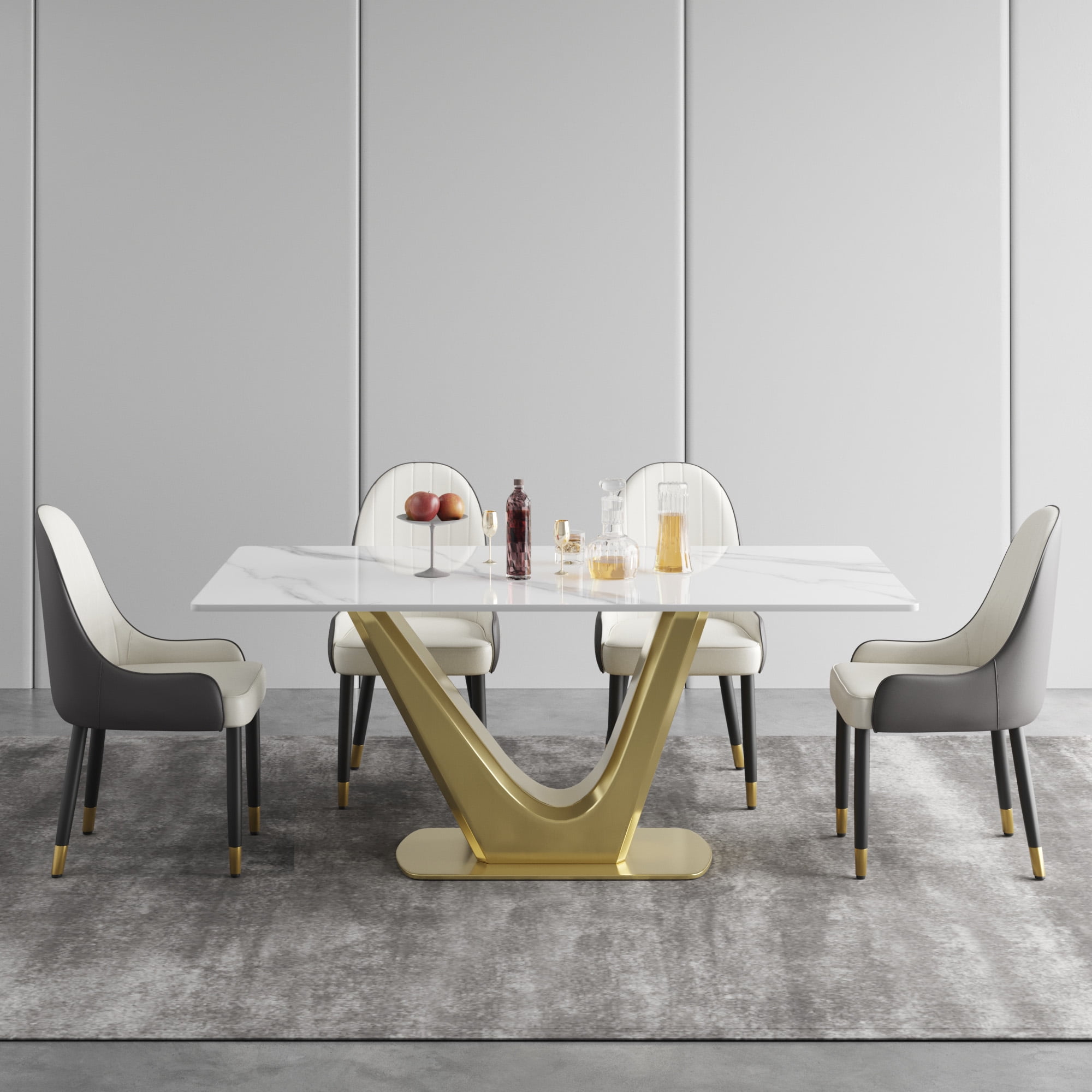 Magic Home 71" Light Luxury Sintered Stone Dining Table for 6 Person ...