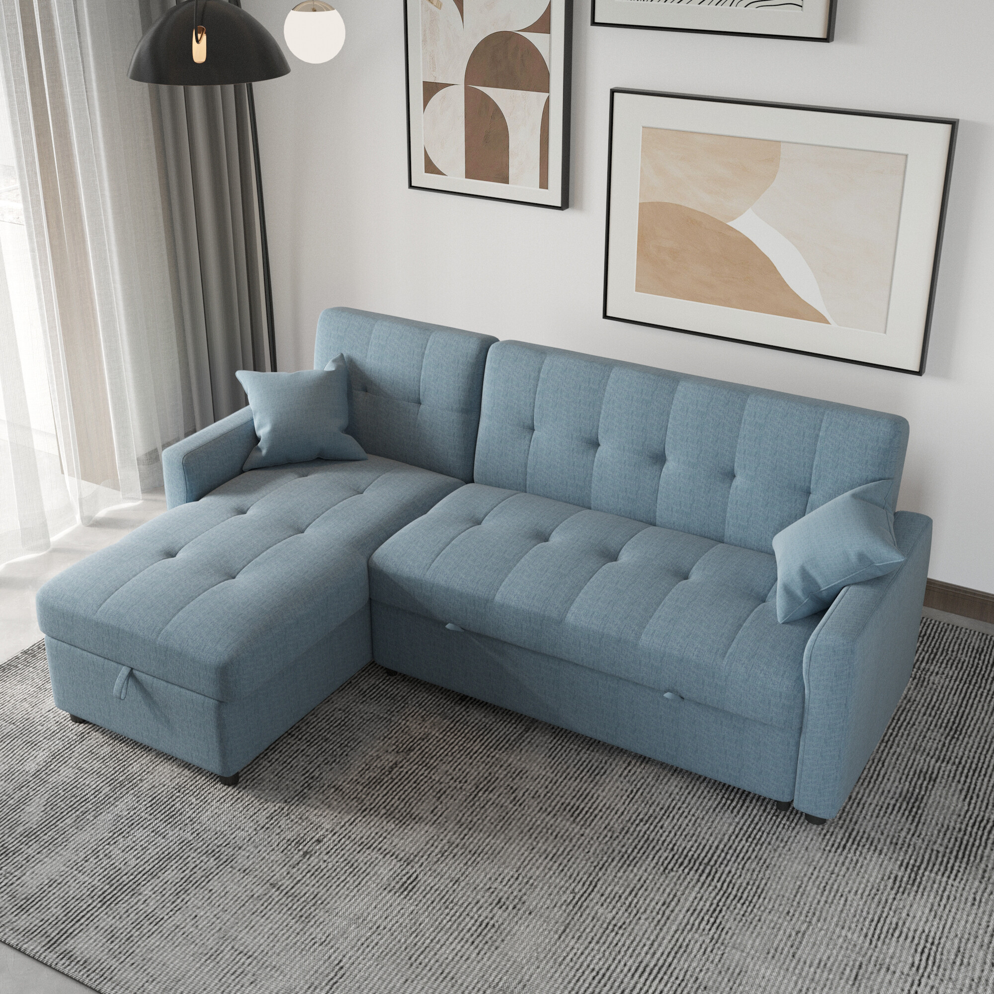 Magic Home 81" Sleeper Sofa,Modern Tufted Convertible Sofa Bed,L Shaped ...